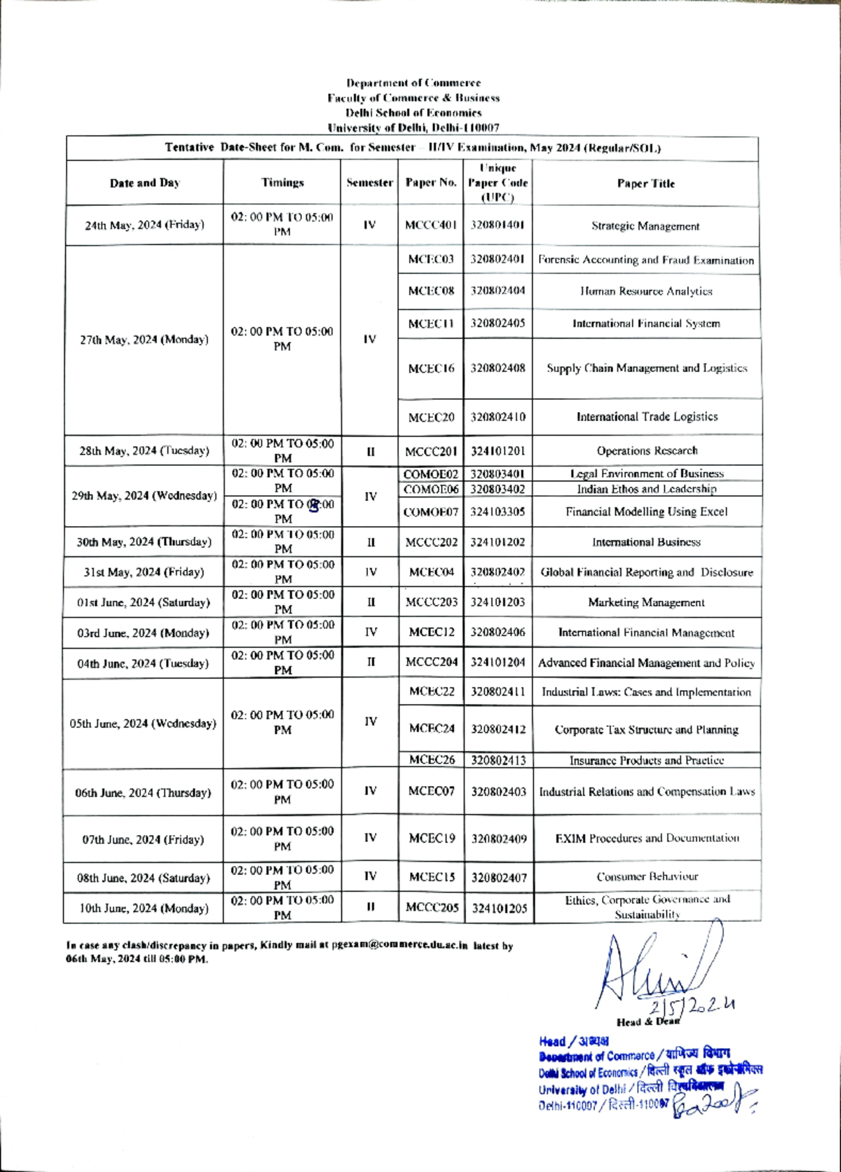 Datesheet 02052024 - Syllabus - Date and Day Tentative Date-Sheet for M ...