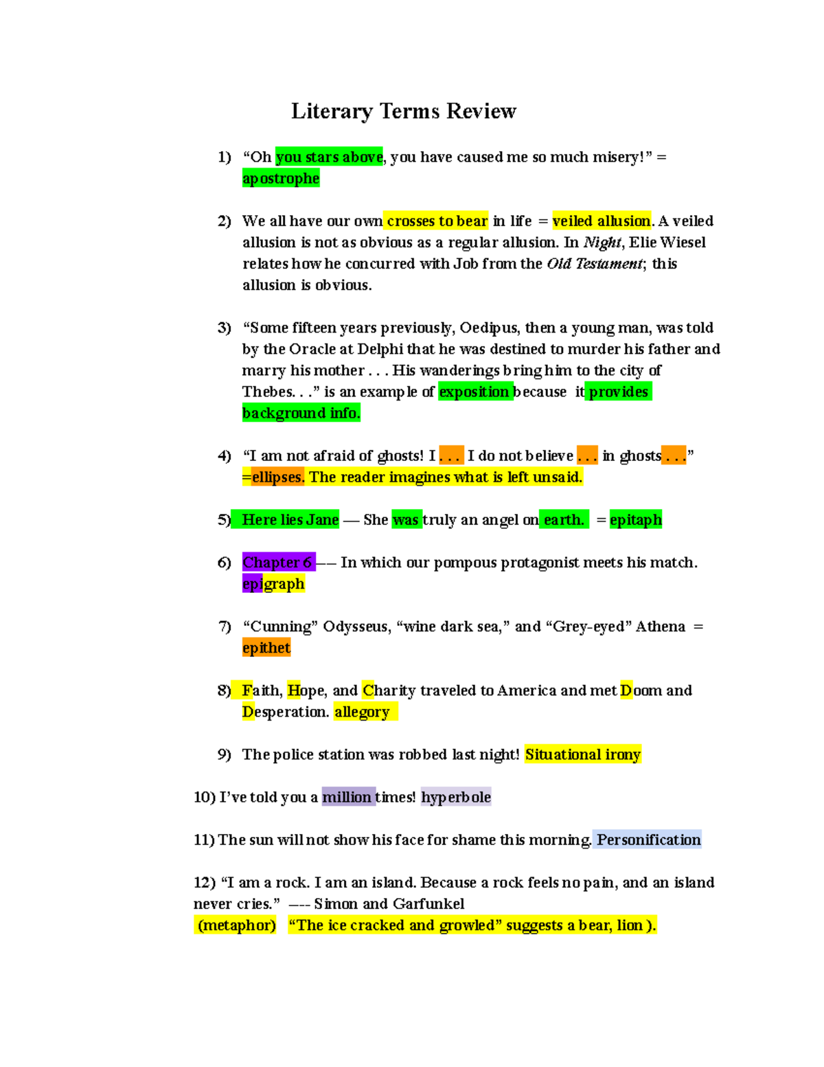 Cameron O'Malley - Literary Terms Review - Literary Terms Review 1) “Oh ...