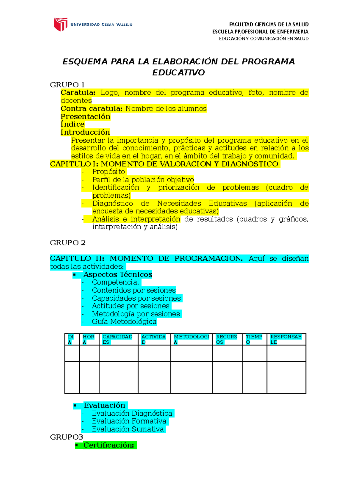 Esquema DEL Programa Educativo - FACULTAD CIENCIAS DE LA SALUD ESCUELA PROFESIONAL DE ENFERMERIA ...