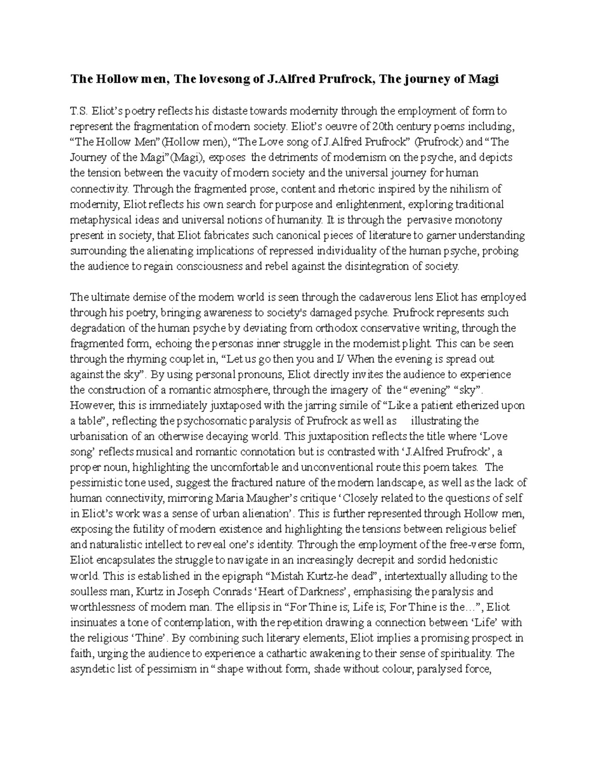 Mod b-remember - mod b sample essay - The Hollow men, The lovesong of J ...