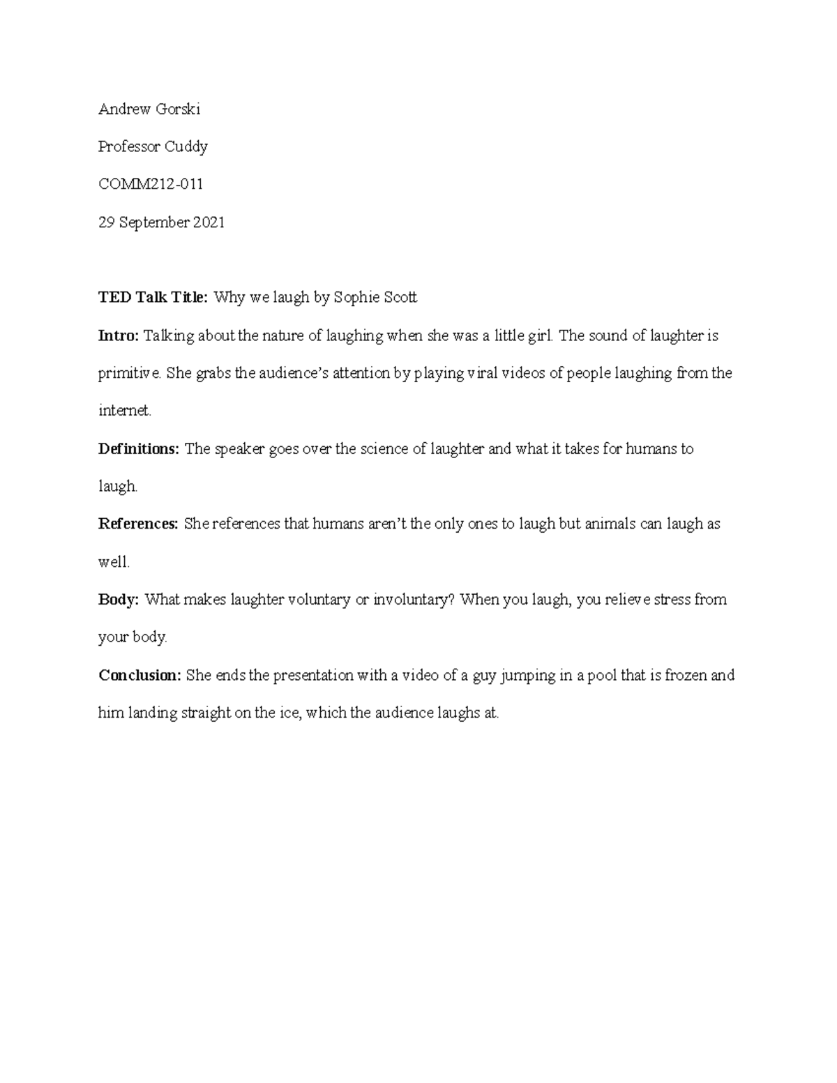 TED Talk Assignment - asdfas - comm212 - UD - Studocu