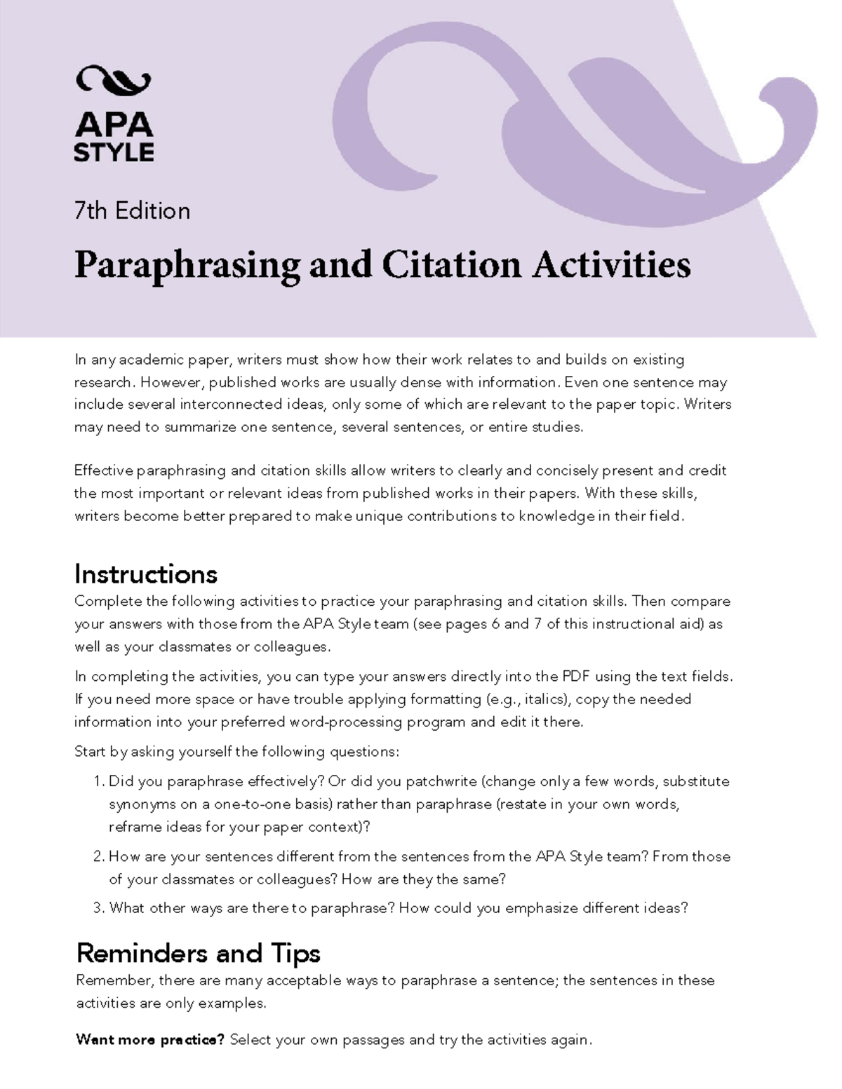 Paraphrasing-citation-activities - Did you paraphrase effectively? Or ...