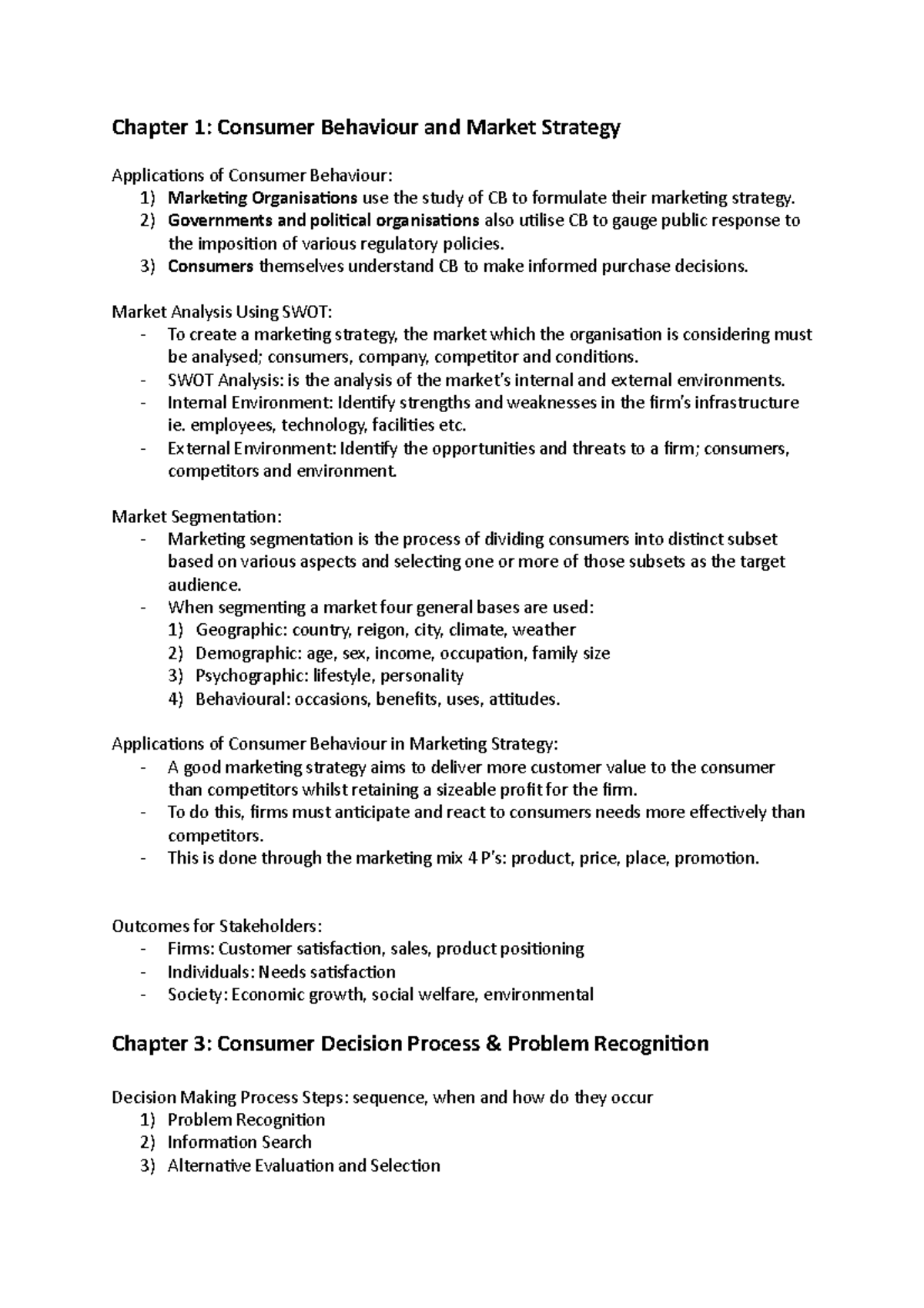 MARK2051 Quiz 1 Notes - Chapter 1: Consumer Behaviour and Market ...