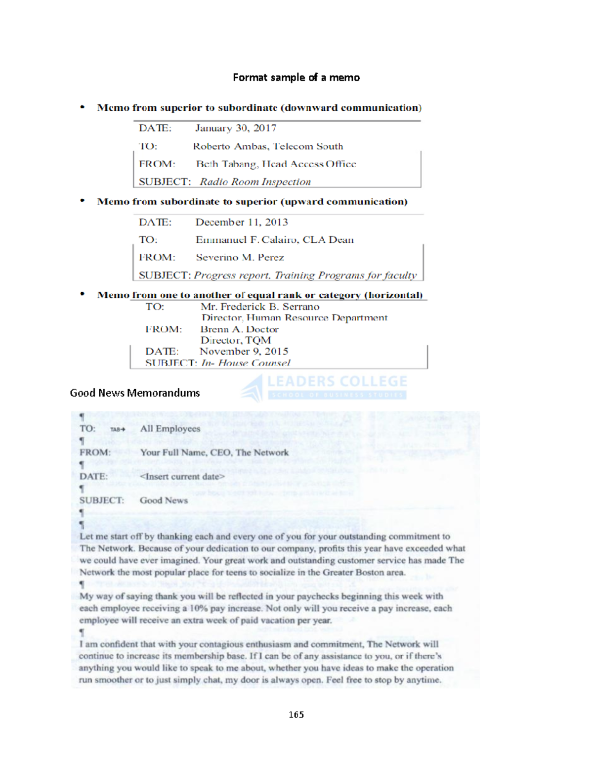 UNIT 10 - BUSINESS COMMUNICATION - Format sample of a memo Good News ...