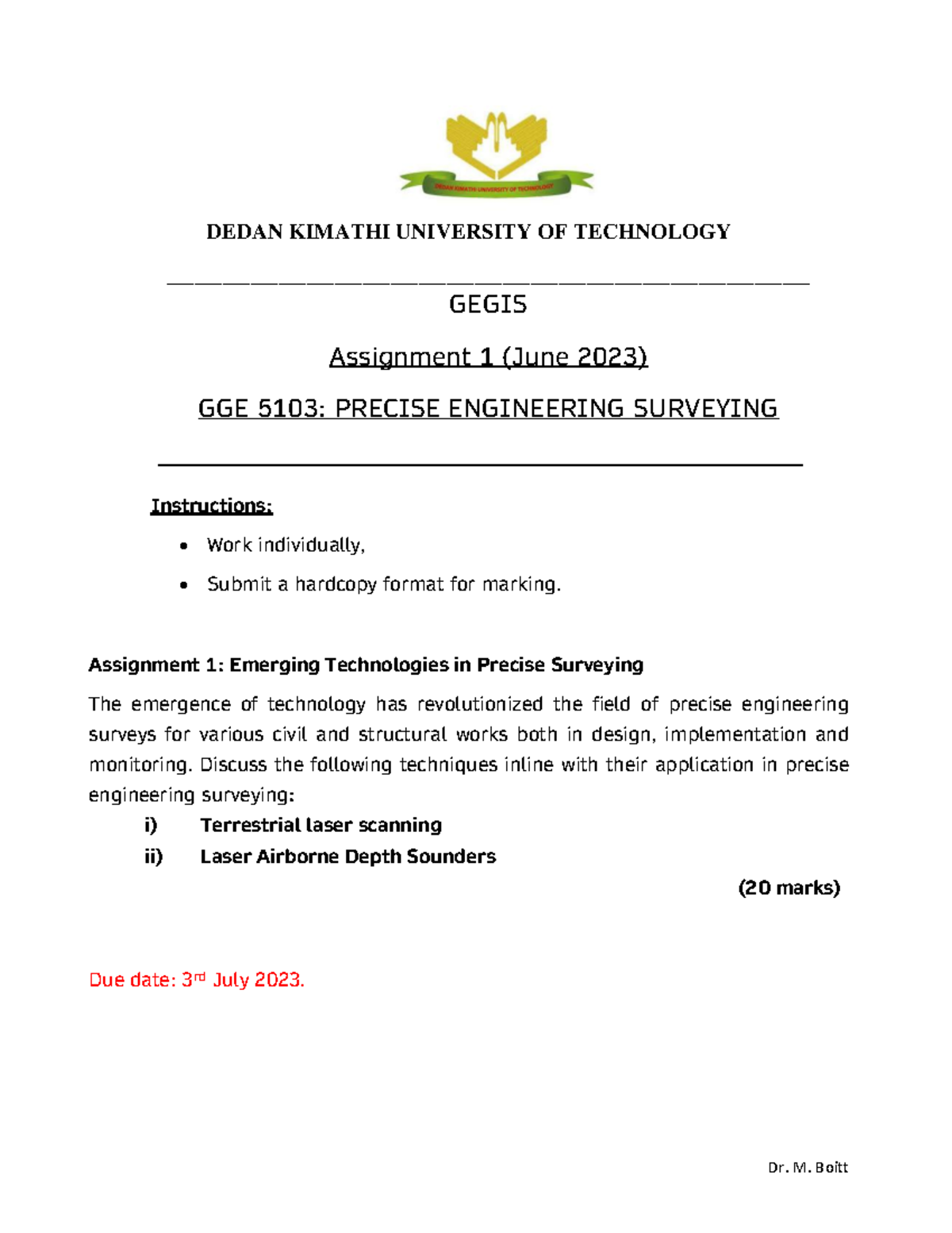 Individual Assignment 1 JUNE 2023 - Dr. M. Boitt DEDAN KIMATHI UNIVERSITY OF TECHNOLOGY - Studocu
