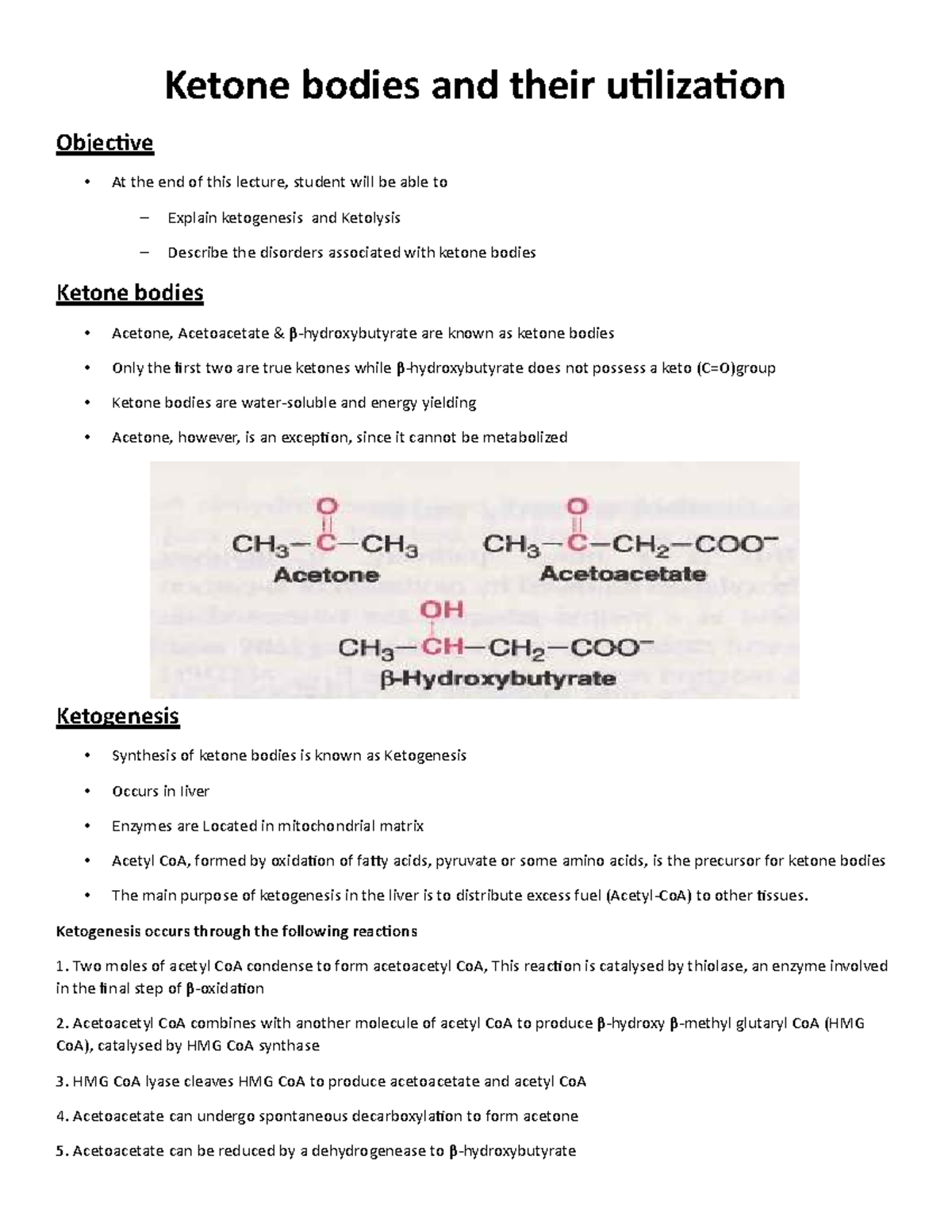 Sem 01 Pharmacy Ketone bodies and their utilization - Objective Ketone ...