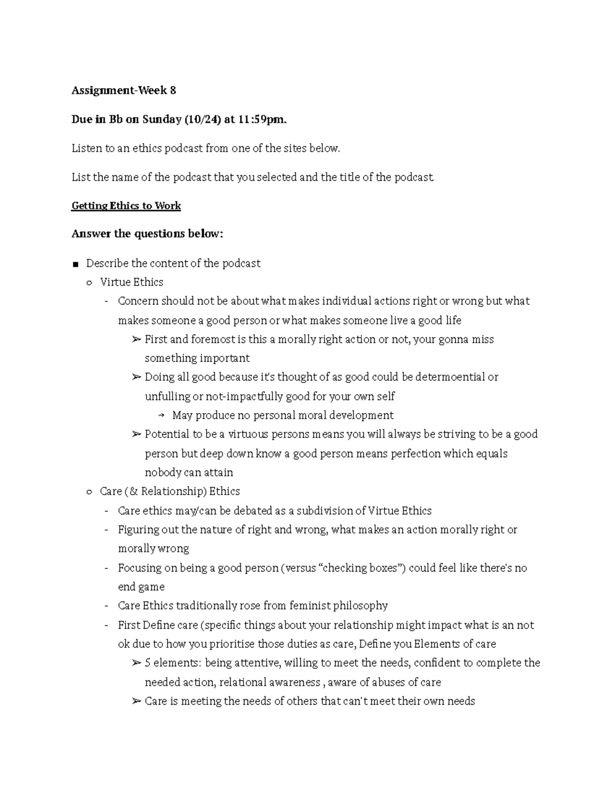 Assignment 8 Ethics Podcast - Assignment-Week 8 Due in Bb on Sunday (10 ...