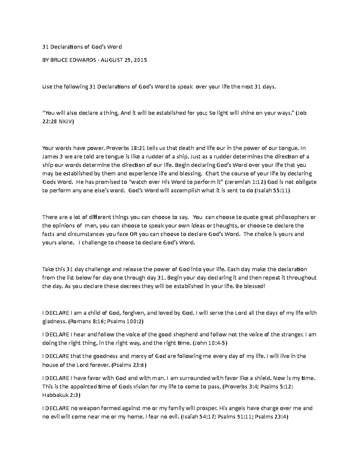 31 Declarations of God - 31 Declarations of God’s Word BY BRUCE EDWARDS ...