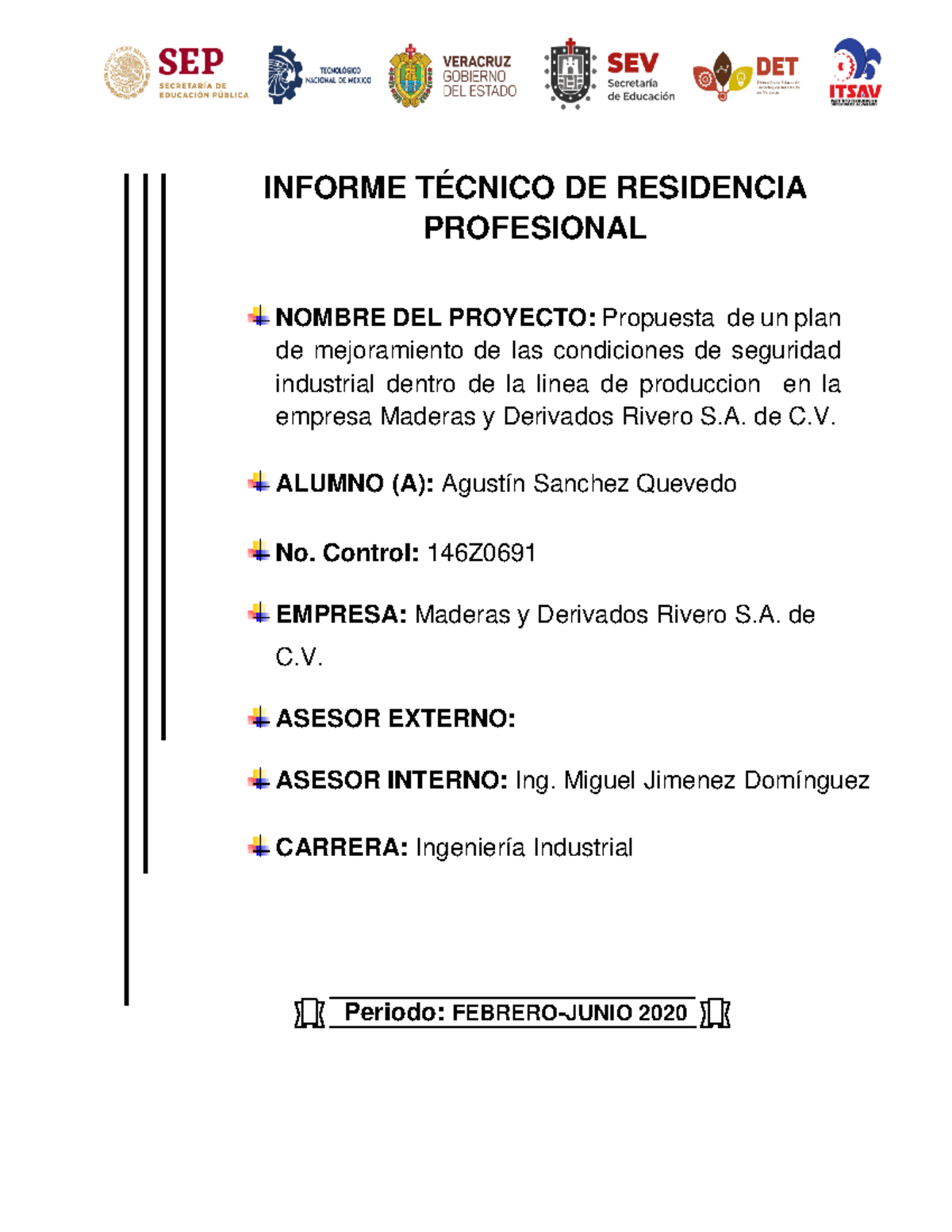 Residencia Profesional Agustin Sanchez Quevedo - INFORME TÉCNICO DE RESIDENCIA PROFESIONAL ...