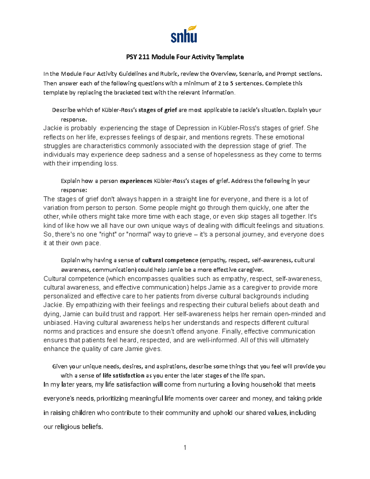 PSY 211 Module Four Activity- Final - PSY 211 Module Four Activity ...