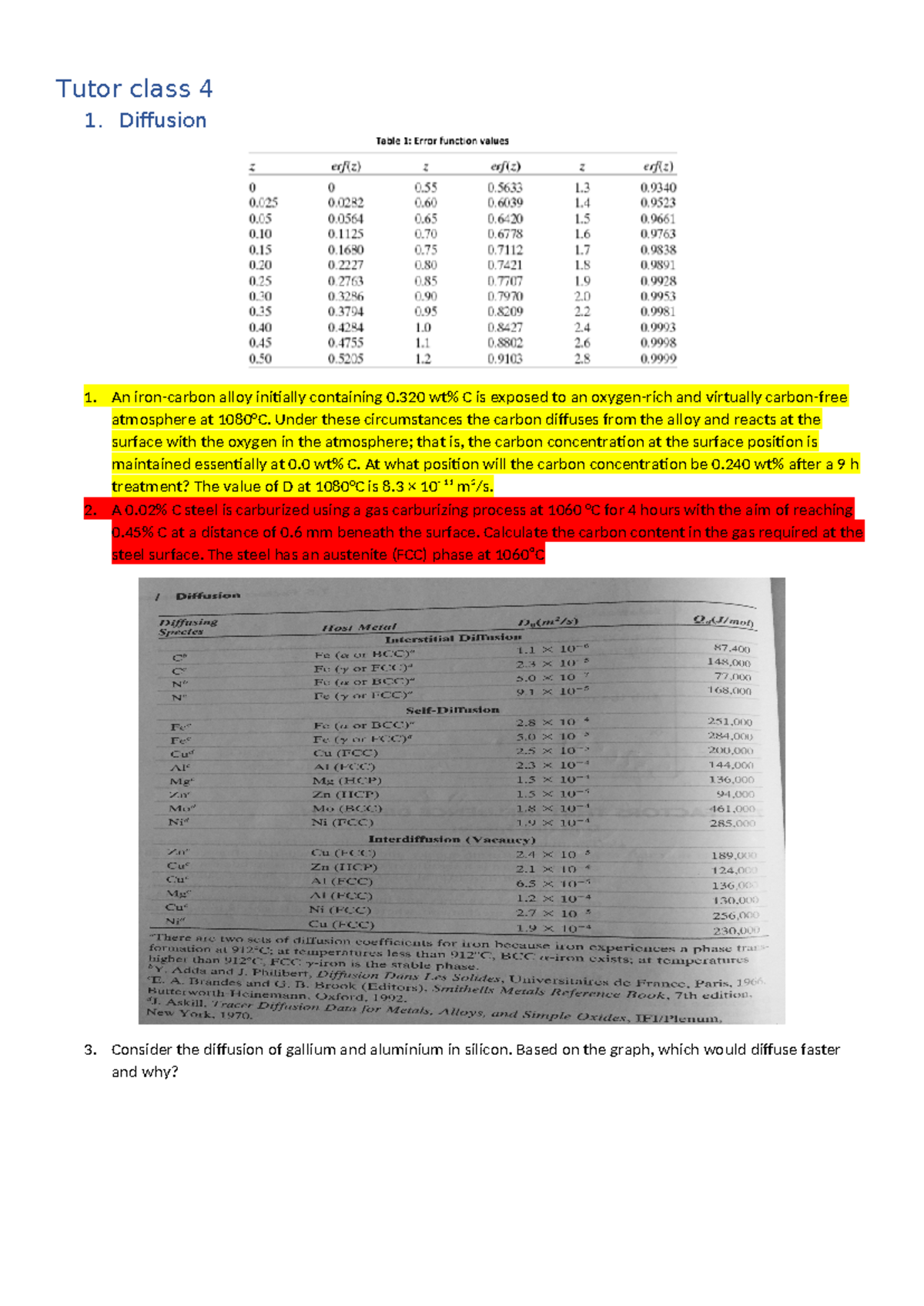 Tut 4 01-04 - tutorial 4 - Tutor class 4 1. Diffusion 1. An iron-carbon alloy initially ...