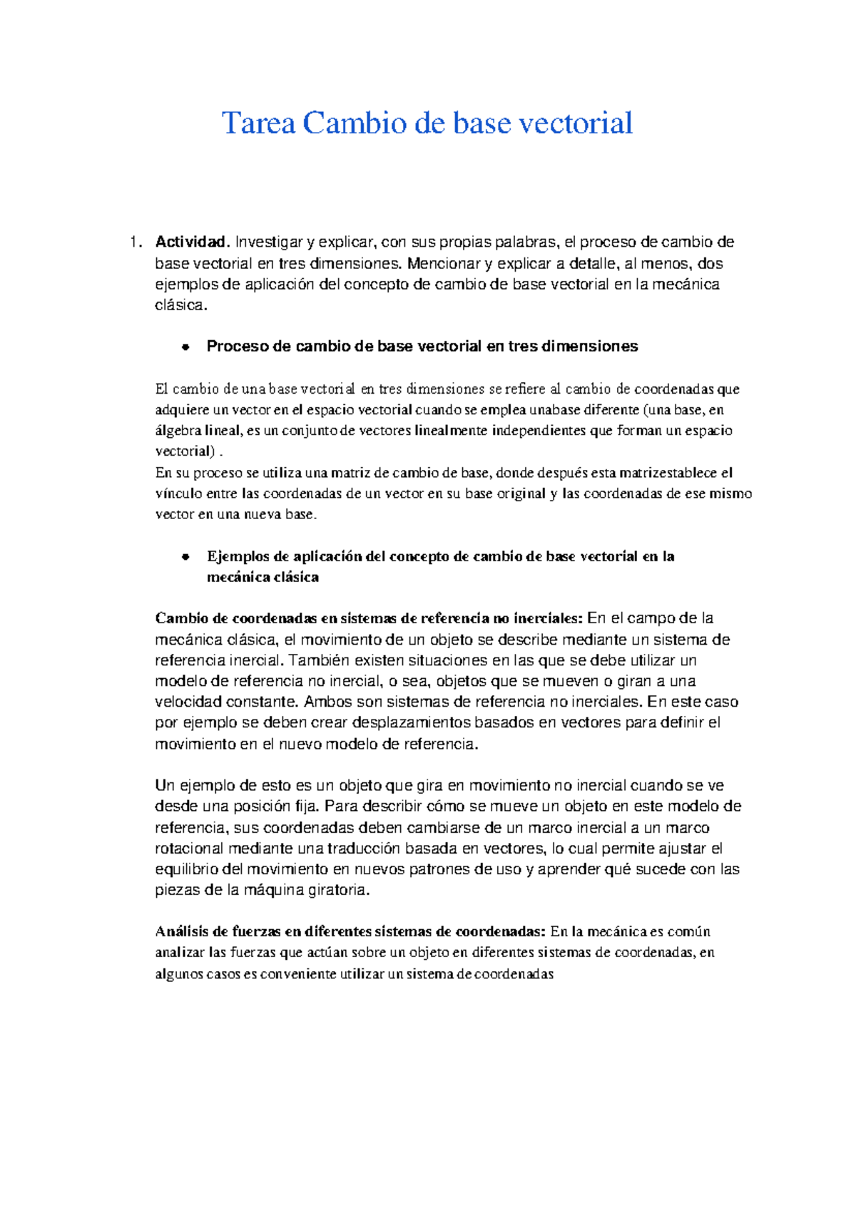 Cambio de base vectorial - Tarea Cambio de base vectorial Actividad ...