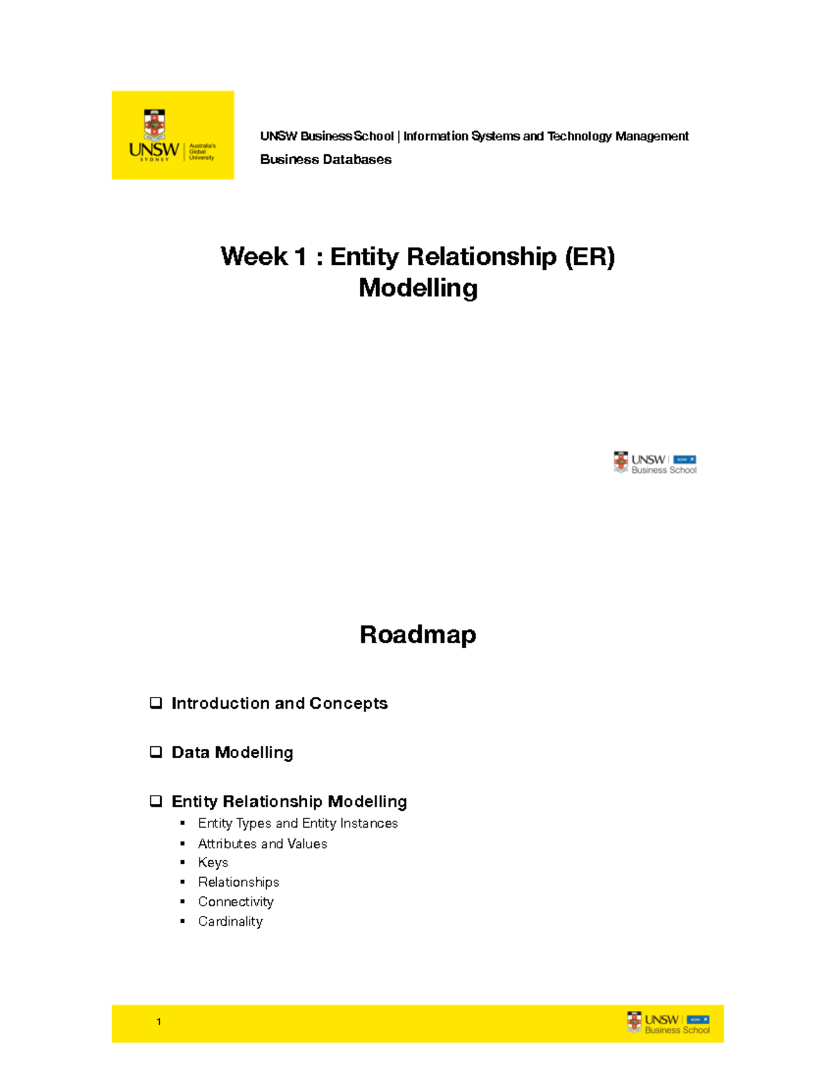 Week 1 Er Modelling Lecture Notes Unsw Business School Information