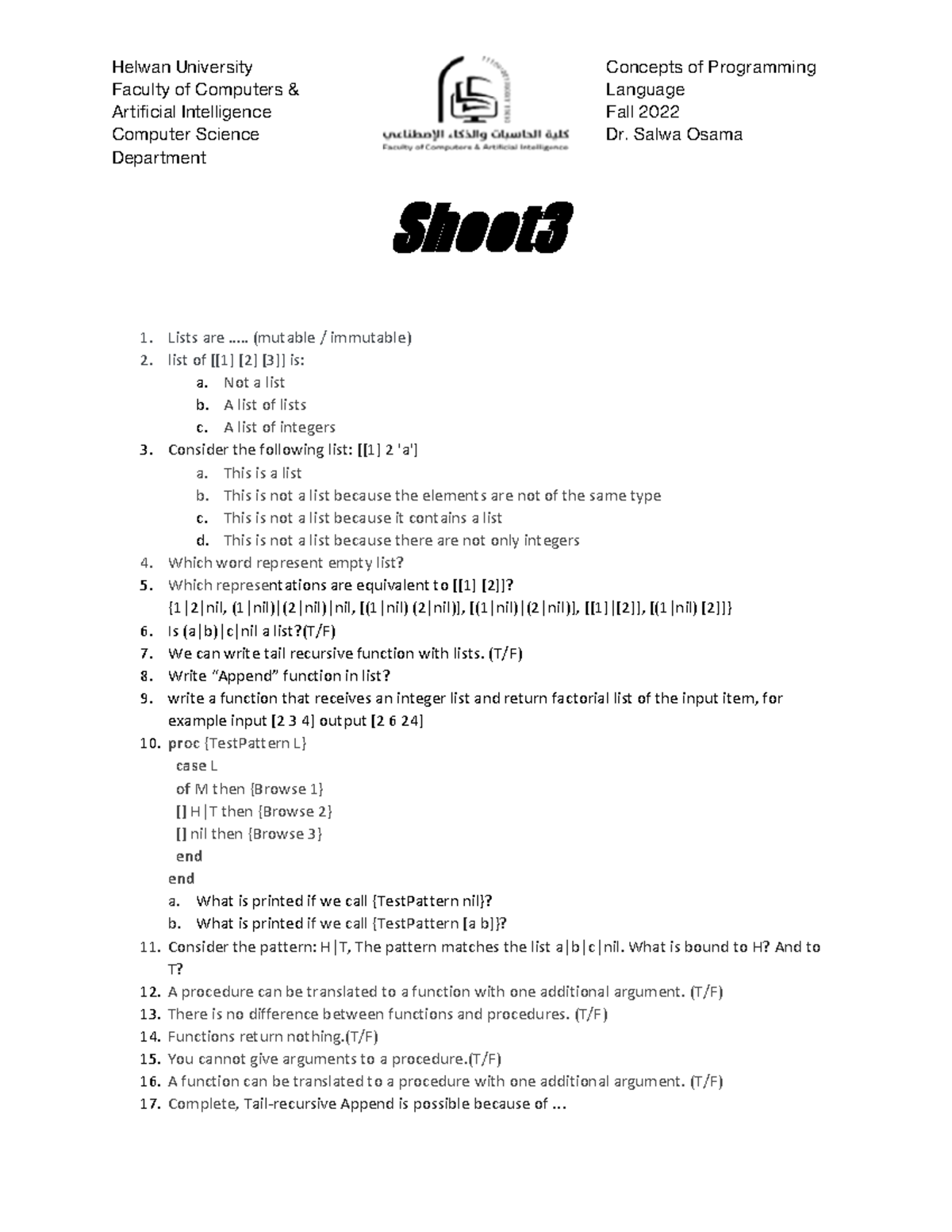 Sheet 3 - Helwan University Faculty of Computers & Artificial ...