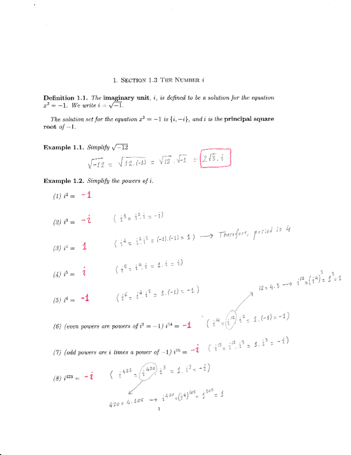 2. Solutions 1.3 [Complex Numbers] - 1. SECTION 1 THE 1. The imaginary ...
