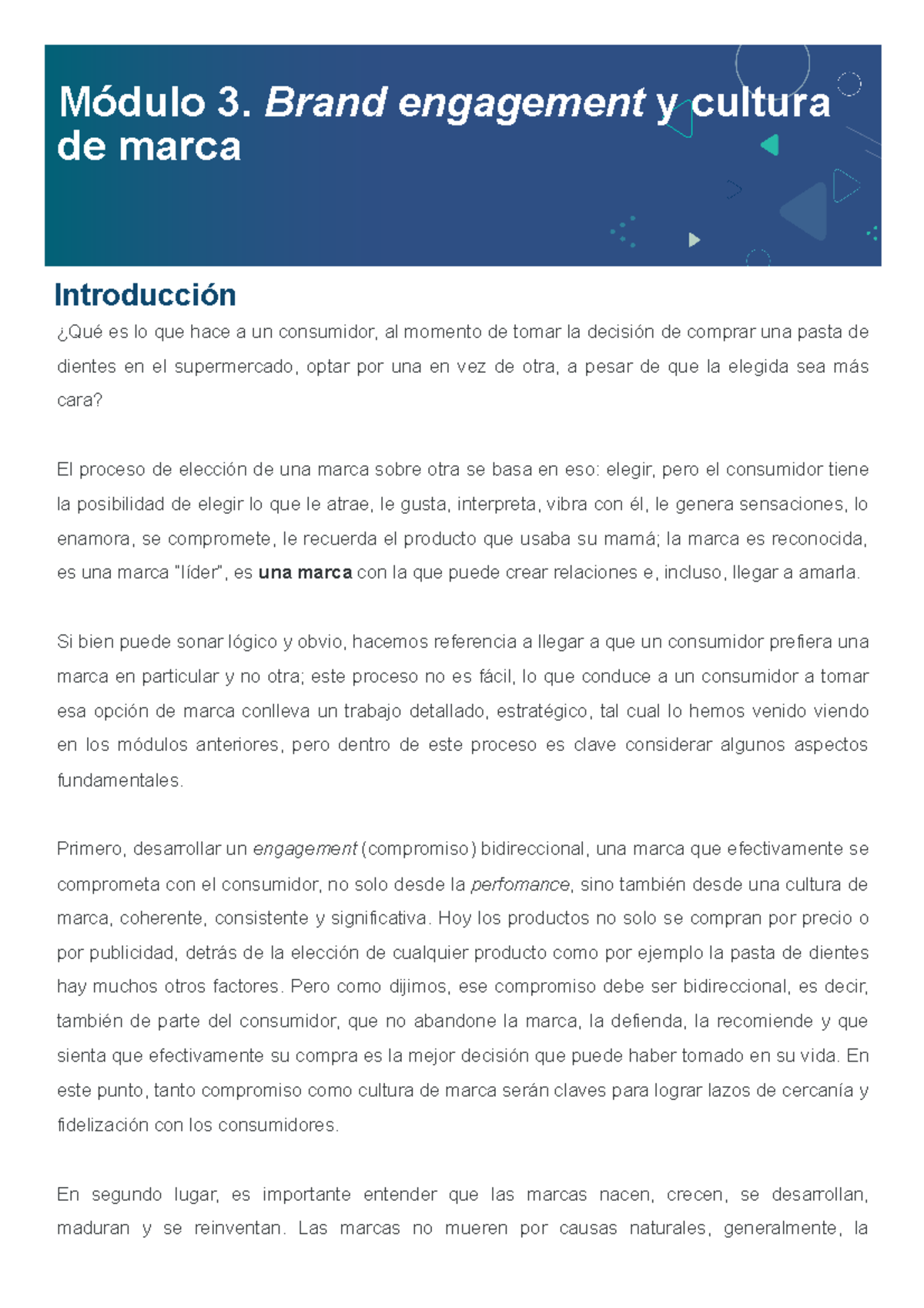 Gestion DE Marca Modulo 3 - Módulo 3. Brand engagement y cultura de ...