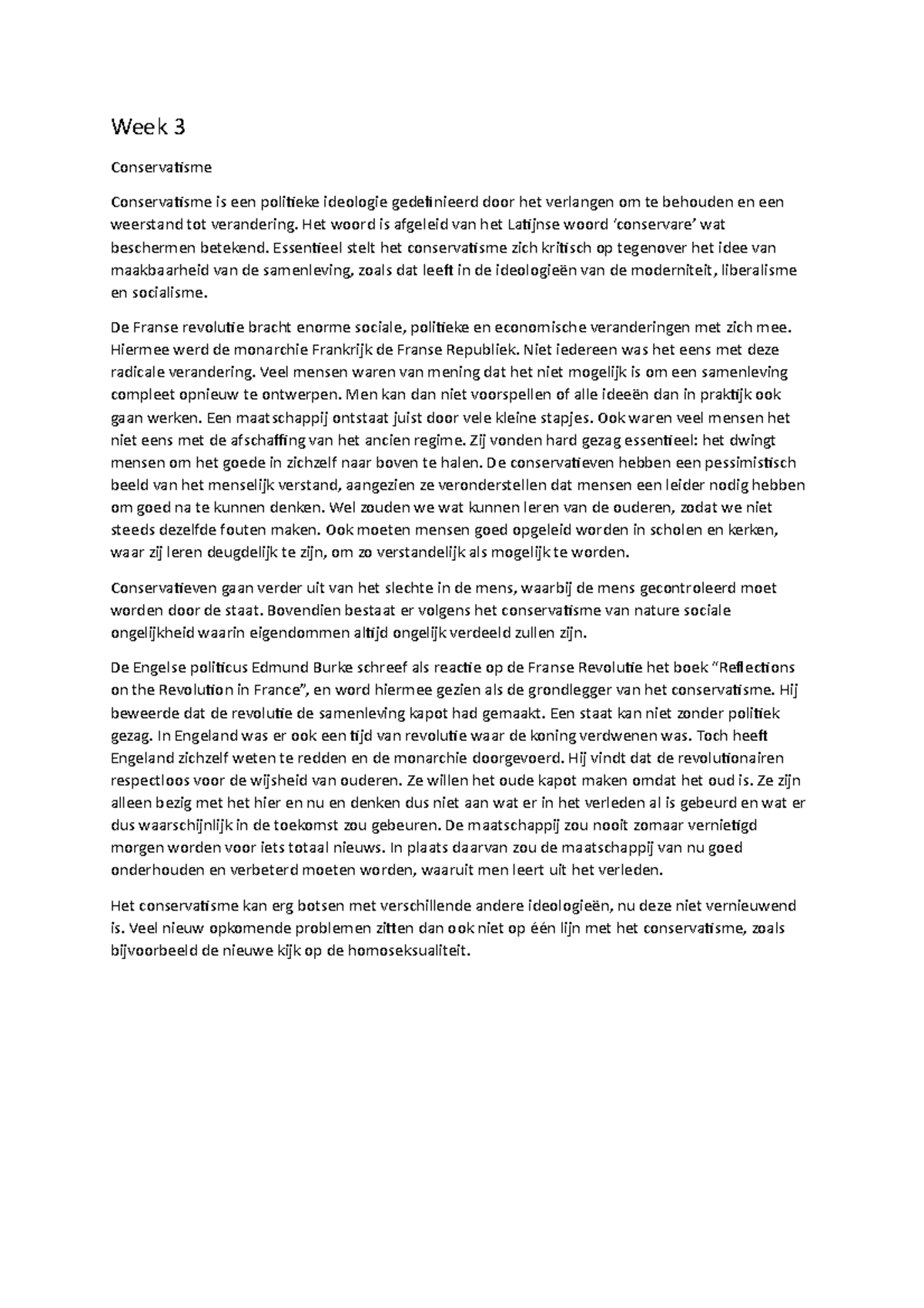 Politieke filosofie weekverslag week 3 - Week 3 Conservatisme ...