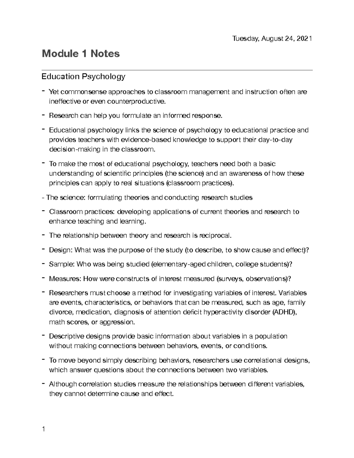 Module 1 Notes - Module 1 Notes Education Psychology - Yet commonsense ...