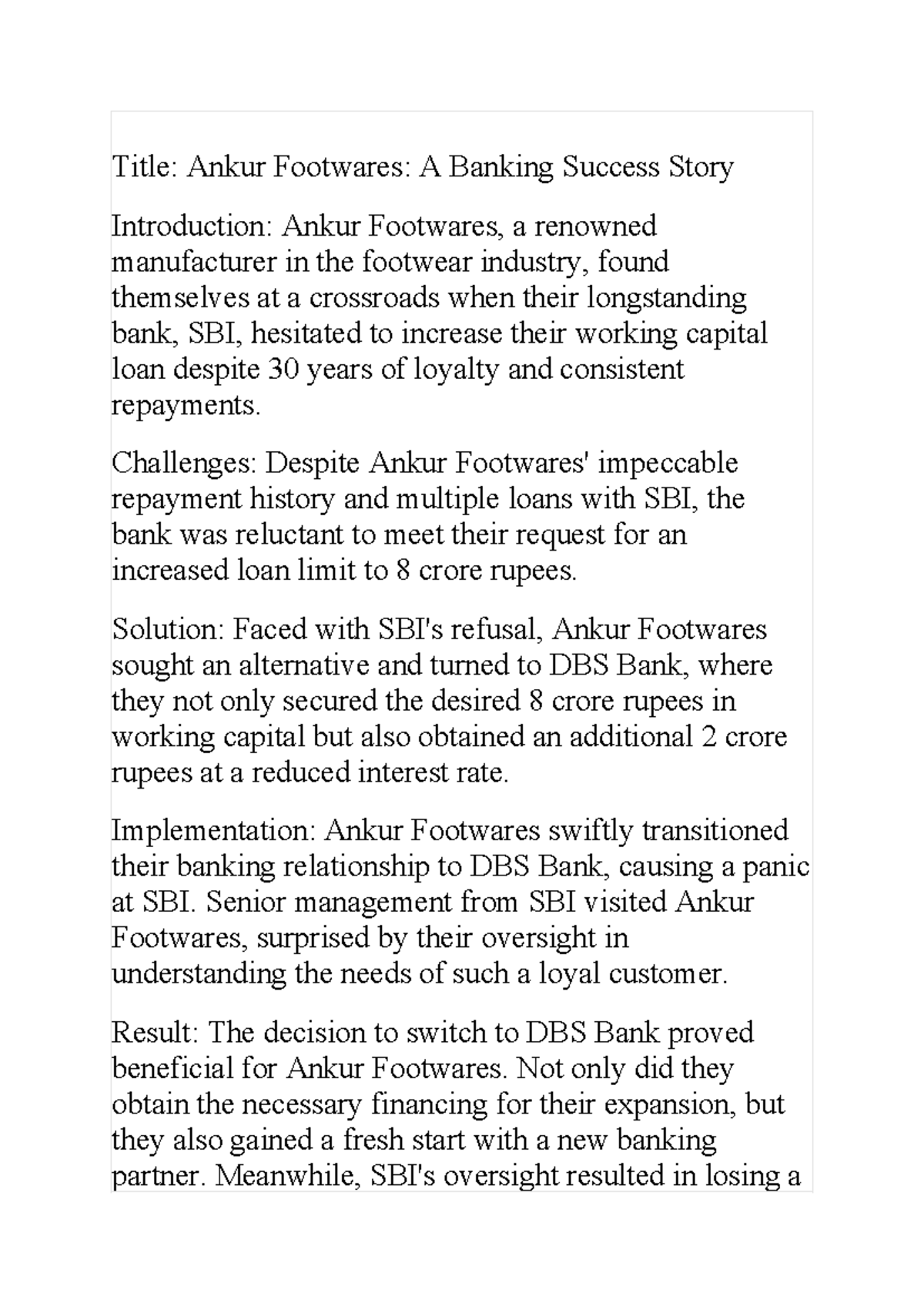 Successss - vvd,GJDVACA - Title: Ankur Footwares: A Banking Success Story Introduction: Ankur ...