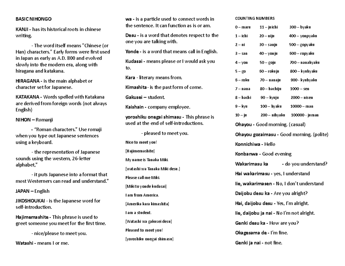 Nihongo-prelims - Reviewer - BASIC NIHONGO KANJI - has its historical ...