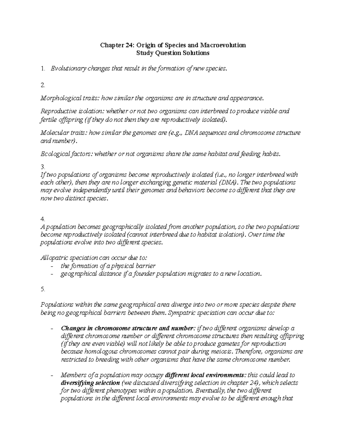 Chapter 24- Macroevolution- Study Question Solutions - Chapter 24 ...