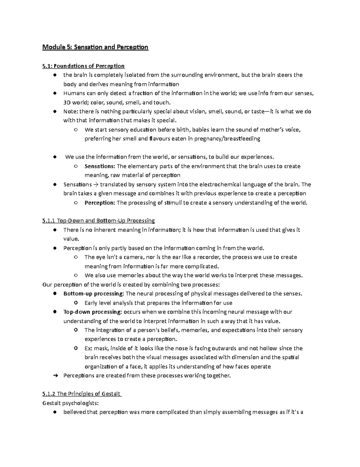 Module 5 Sensation and Perception - Module 5: Sensation and Perception ...