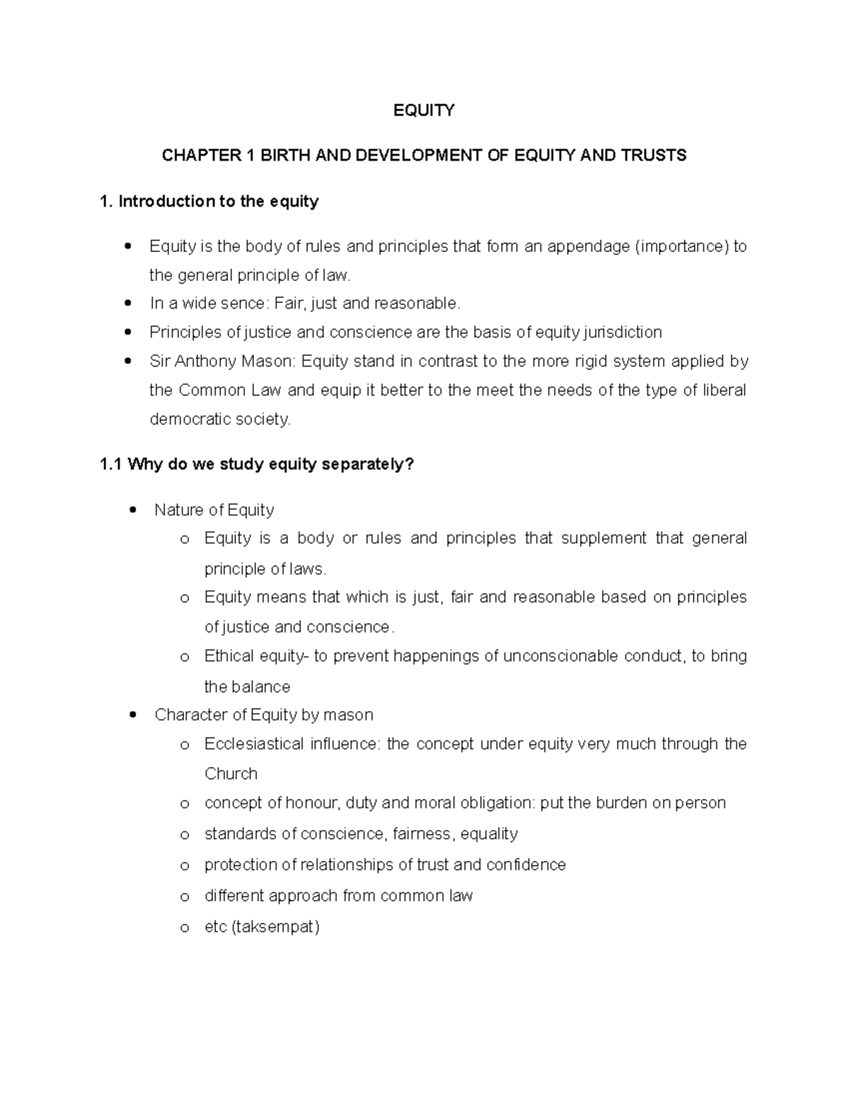 01 Birth AND Development OF Equity AND Trusts - EQUITY CHAPTER 1 BIRTH ...