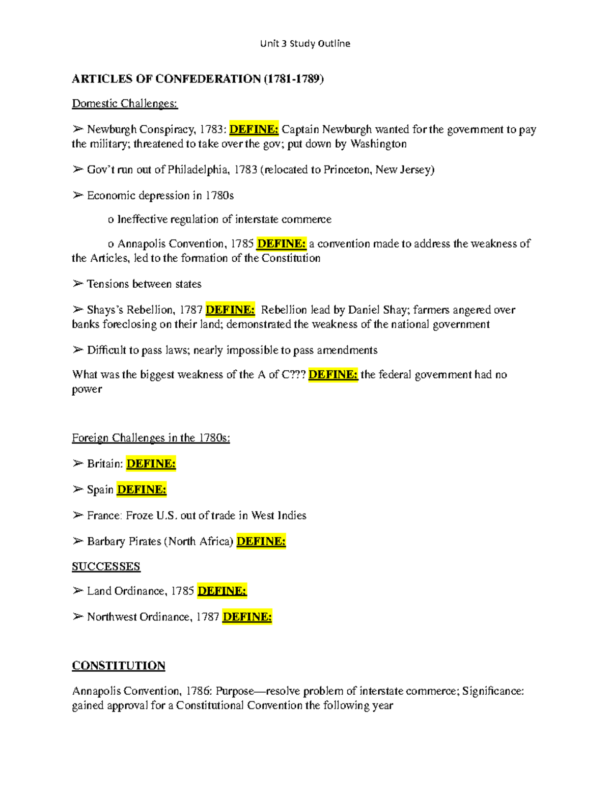 Copy of Royal Starr - Unit 3 Study Outline 2024 blanks - ARTICLES OF ...