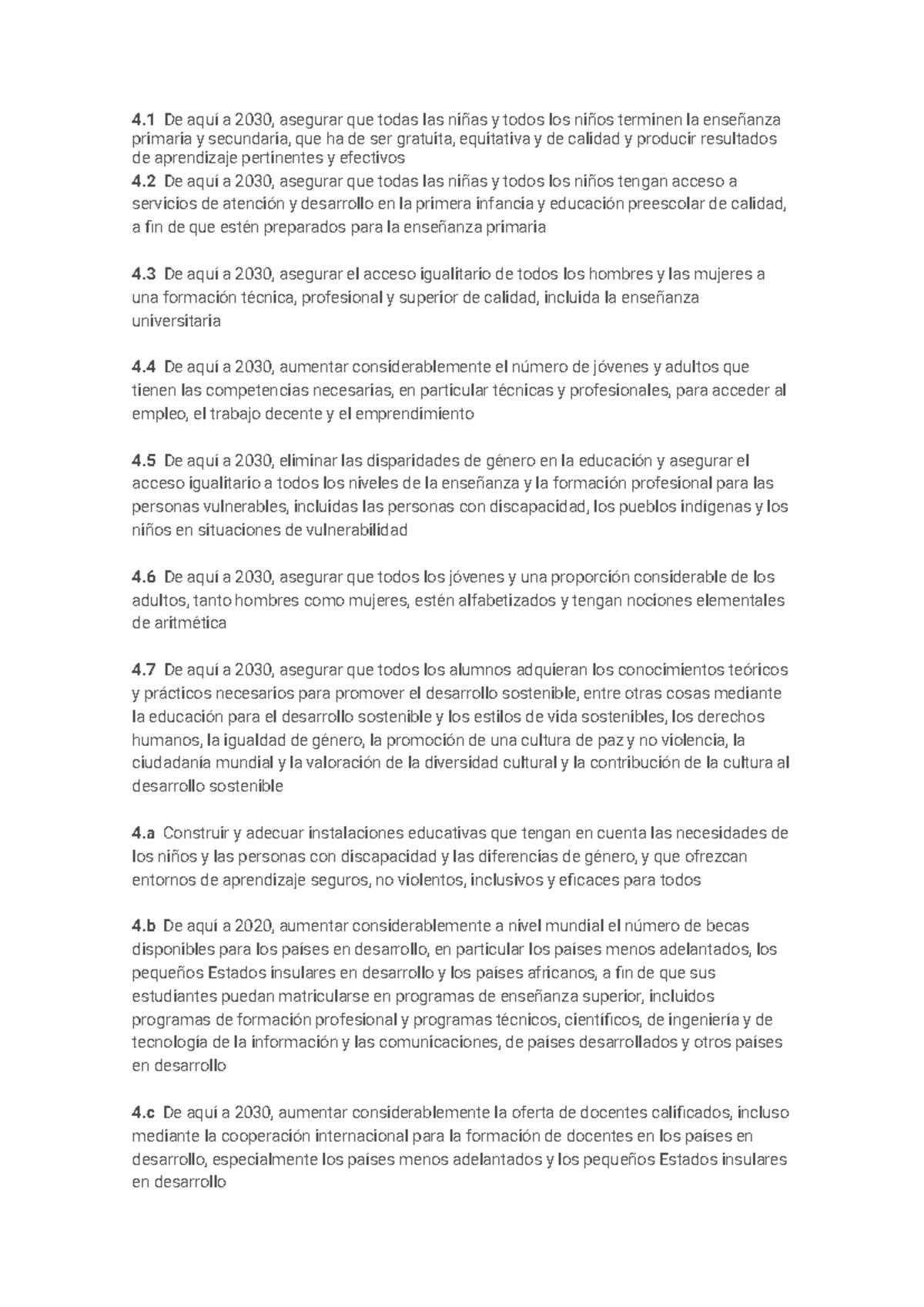 Metas DE ODS 4 - 4 De aquí a 2030, asegurar que todas las niñas y todos ...