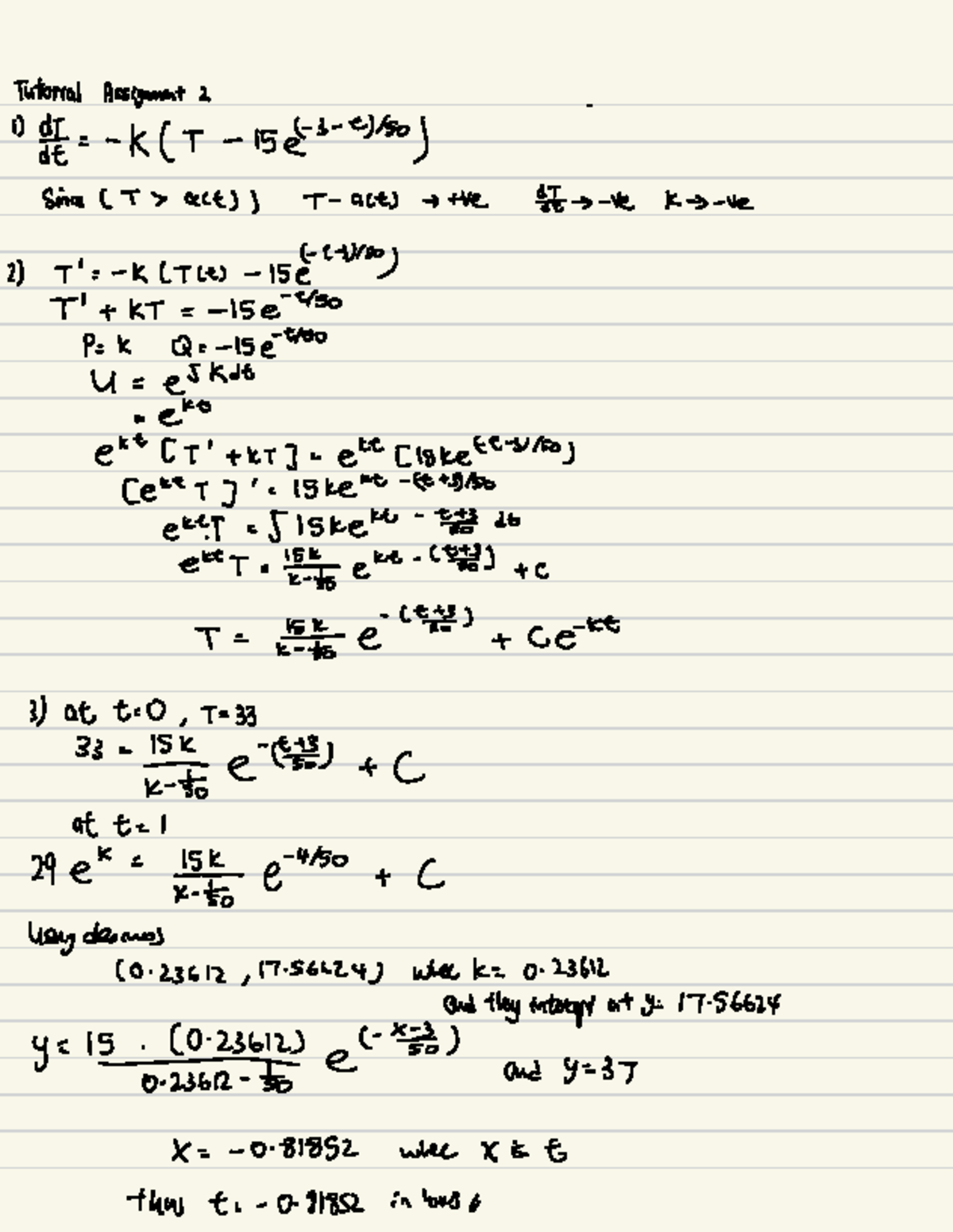 Class Assignment 2 - Tutorial Assignment 2 - 1) = -k(T - 15973 - 4)/s ...