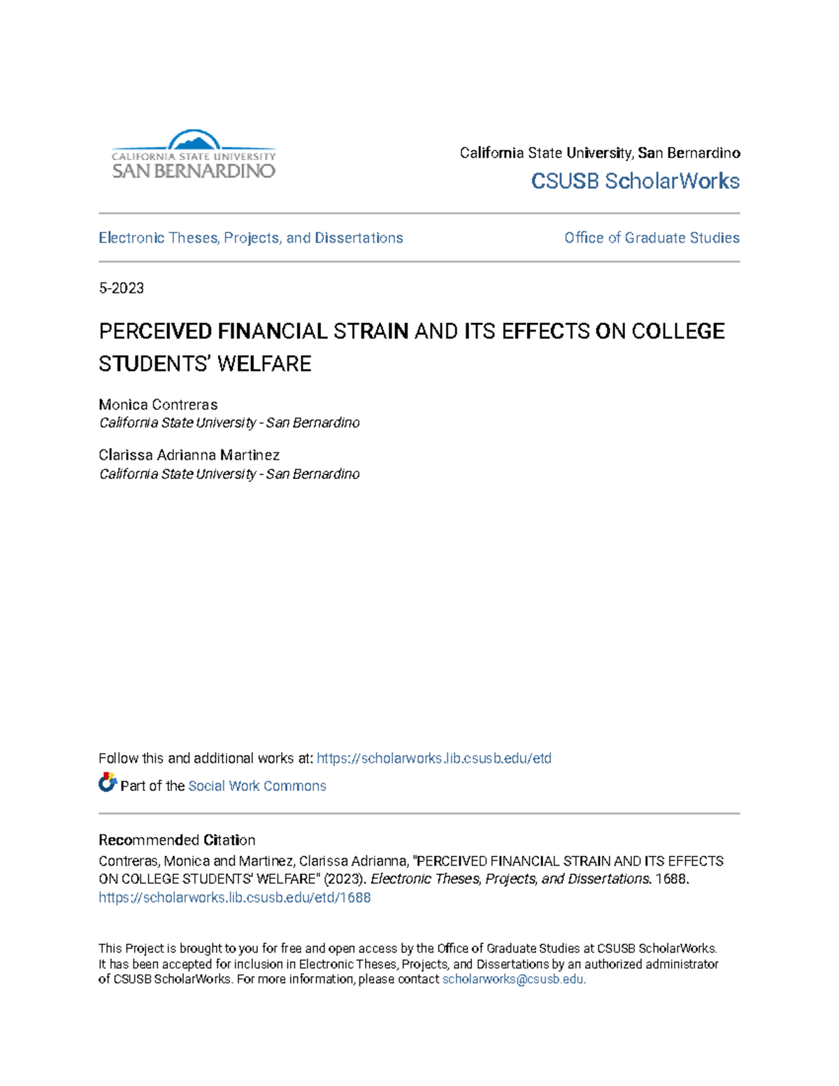 Perceived Financial Strain AND ITS Effects ON College Students ...