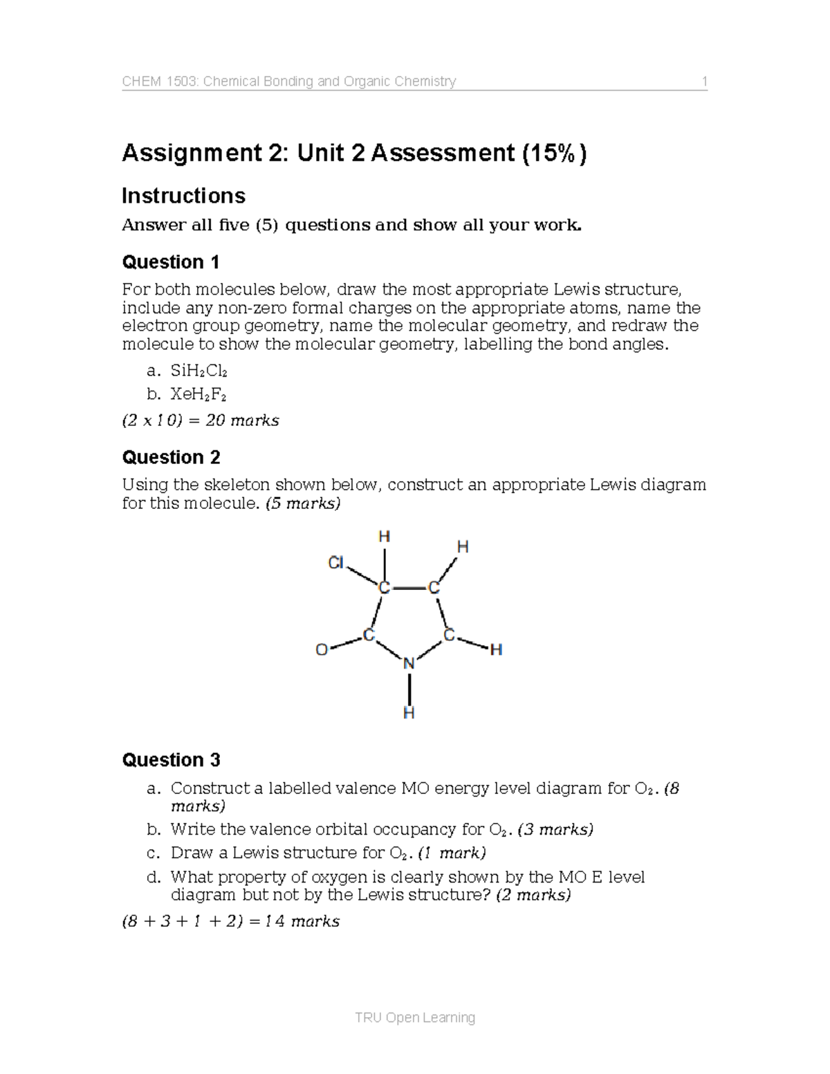 CHEM1503 SW3 Assignment 2 - CHEM 1503: Chemical Bonding and Organic ...