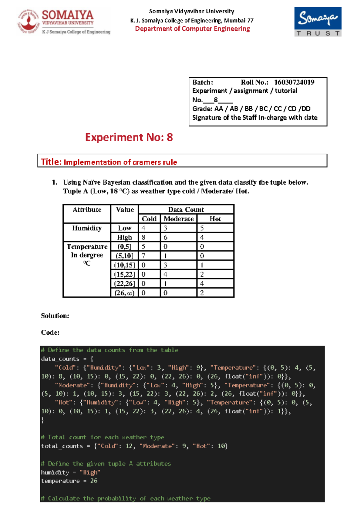 Experiment-8 - Experiment-8 - K. J. Somaiya College of Engineering, Mumbai- 77 Department of ...