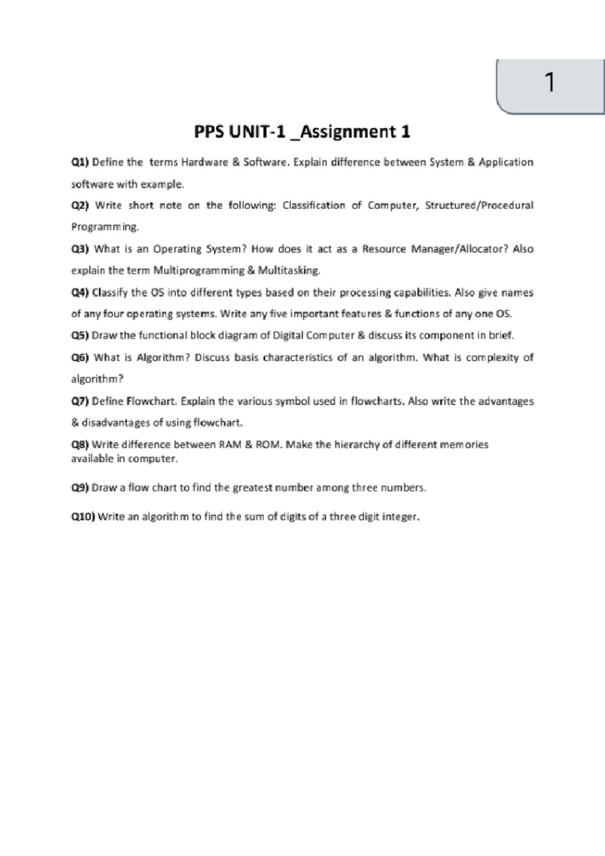 Pps important oues pdf - Useful - 1 PPS 1 Q1) Define the terms Hardware ...