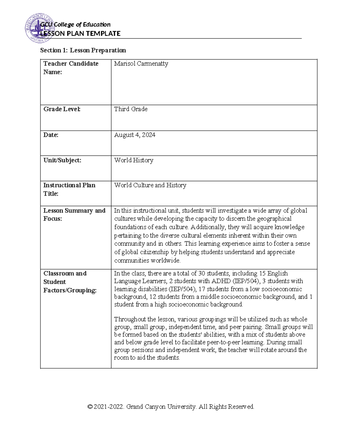 Coe lesson plan template - LESSON PLAN TEMPLATE Section 1: Lesson Preparation Teacher Candidate ...