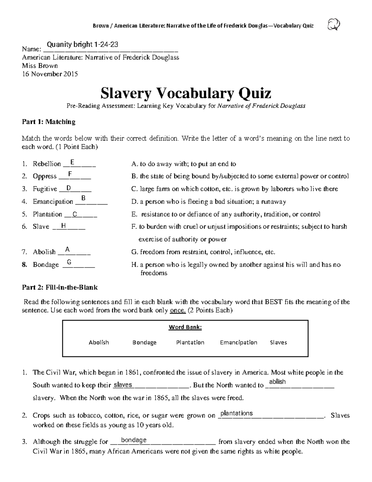 Kami Export - Quanity Bright - Frederick Douglass Slavery Vocabulary ...