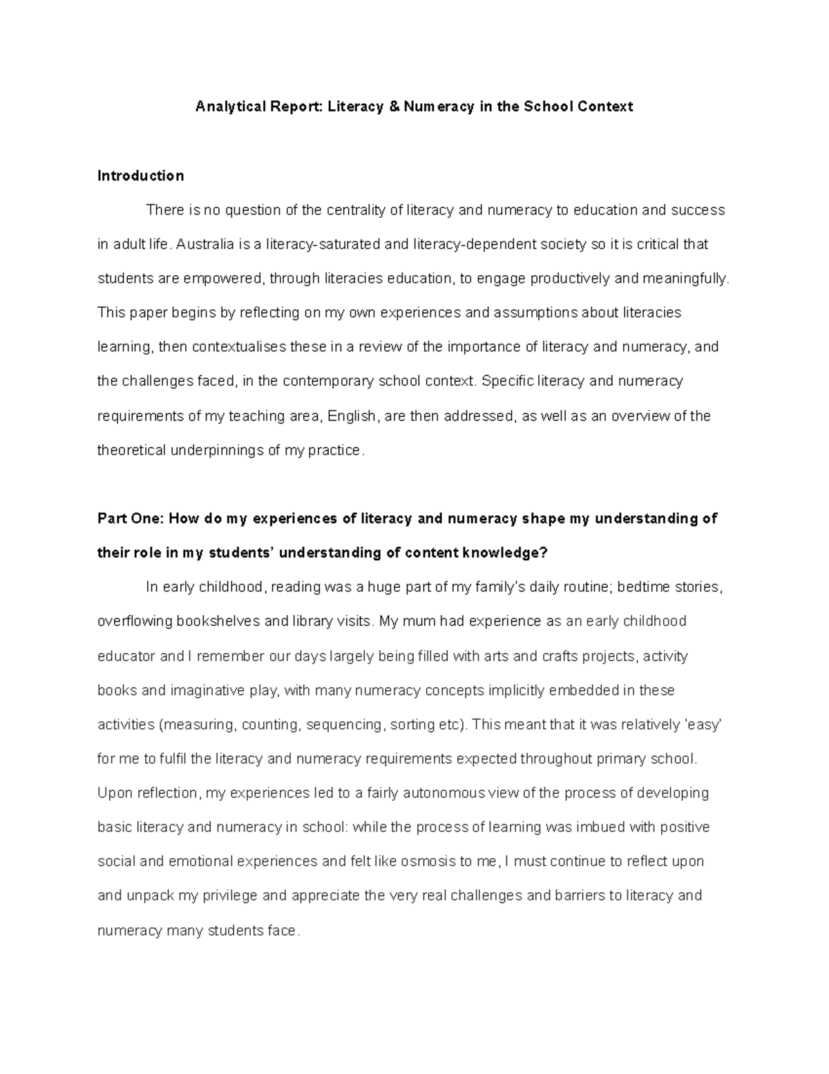 Language Literacy and Numeracy Assessment 1 - Analytical Report - LLN ...
