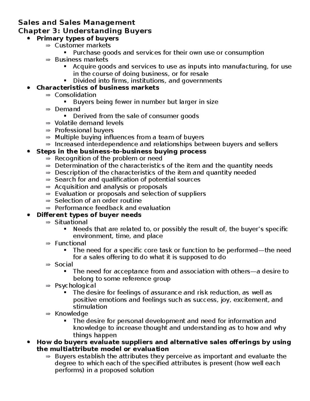 Chapter 3 - Understanding Buyers - Sales and Sales Management Chapter 3 ...