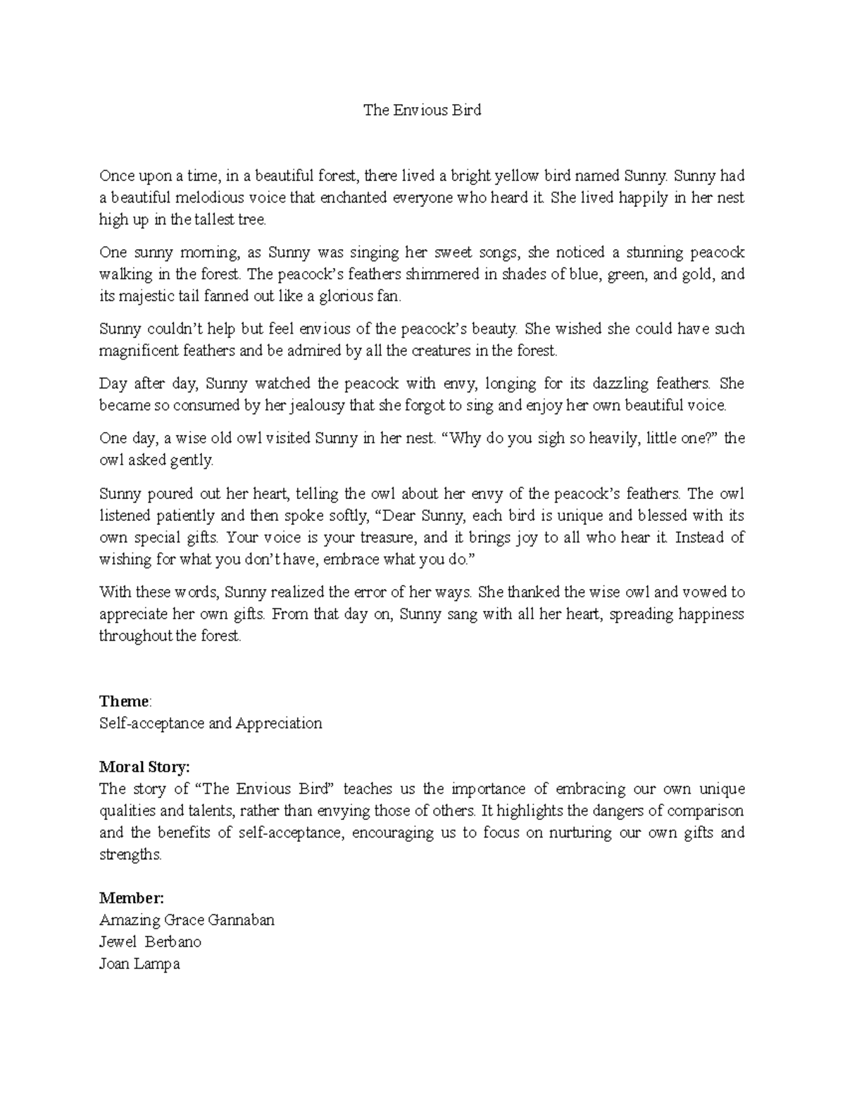 The Envious Bird - Books - The Envious Bird Once upon a time, in a ...