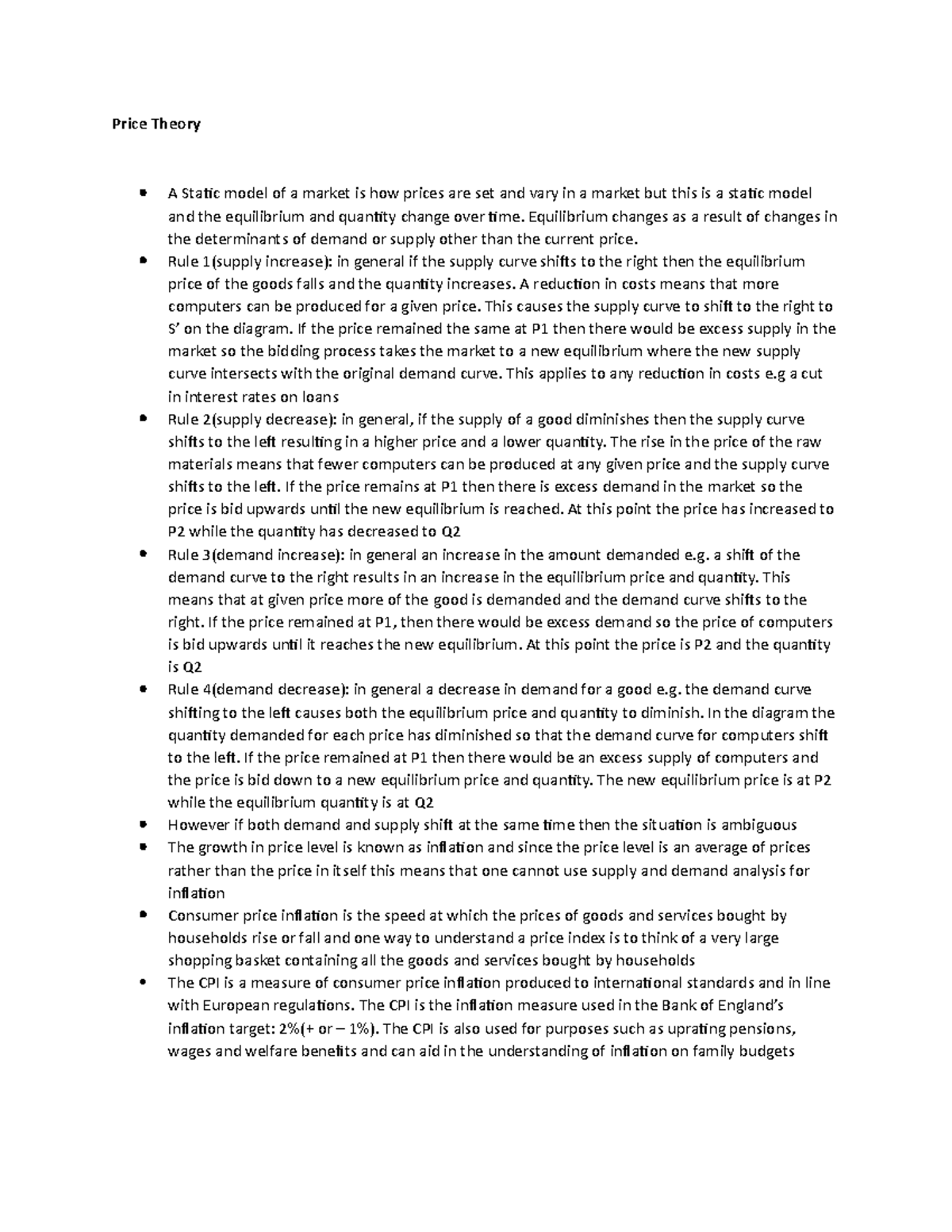 Price Theory Notes - Price Theory A Static model of a market is how ...