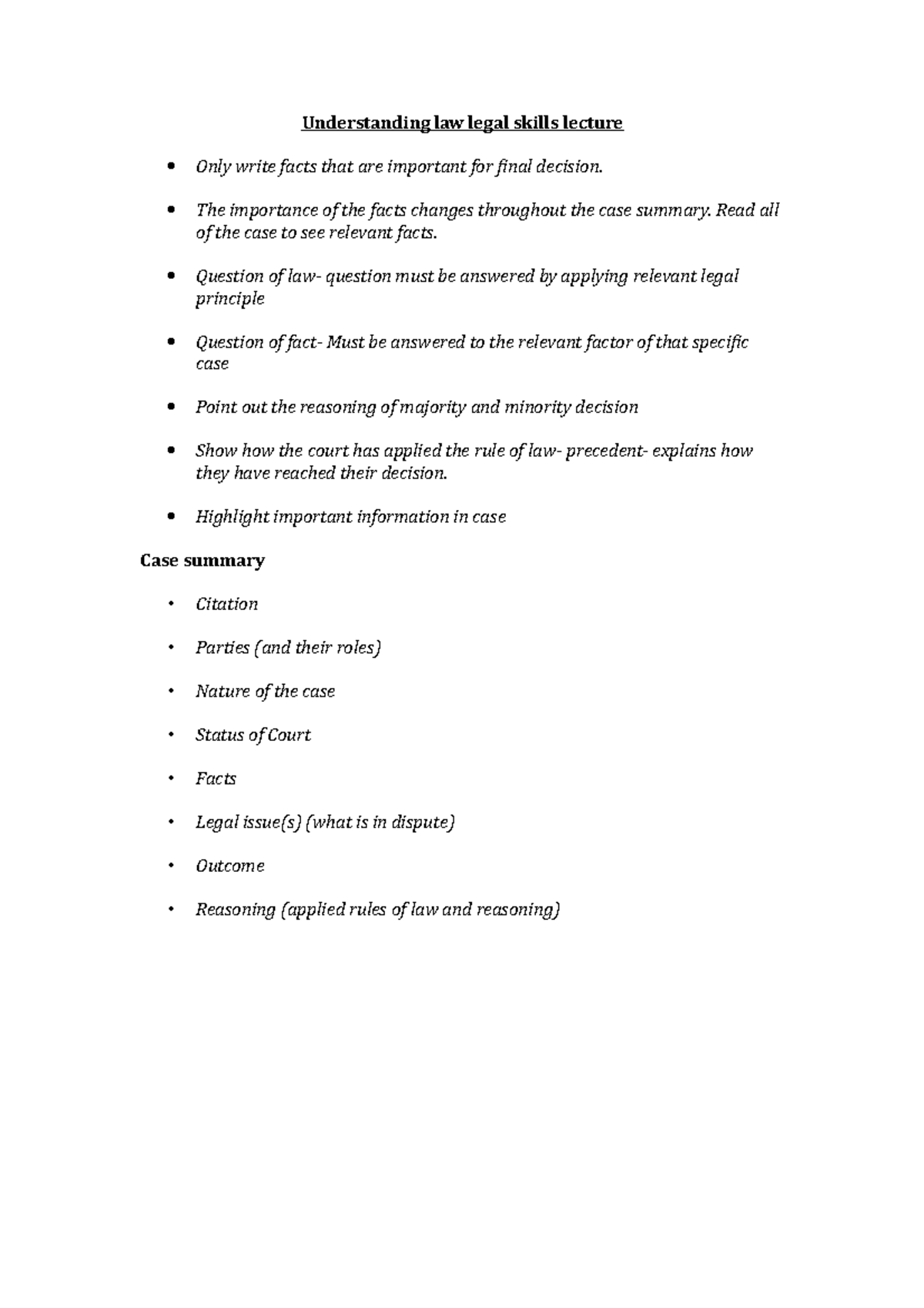 Understanding law legal skills lecture - The importance of the facts ...