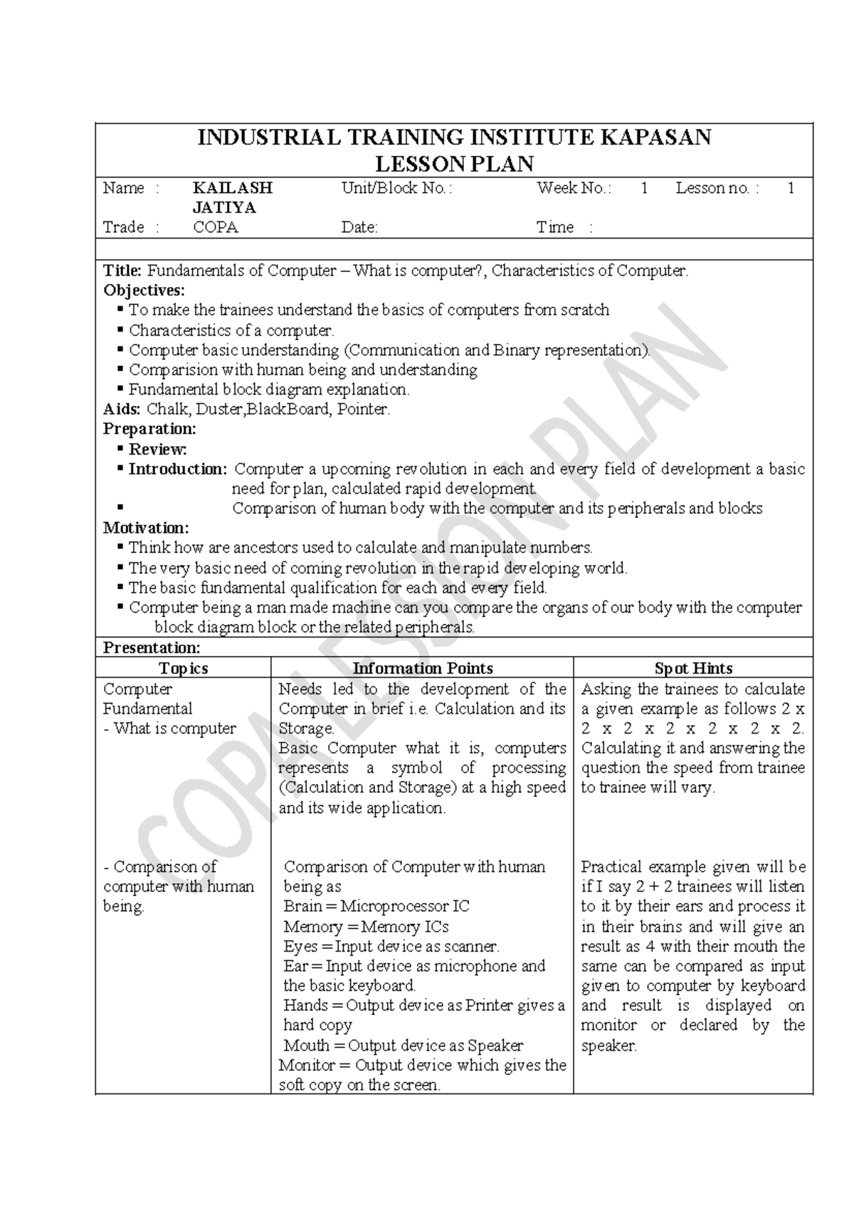 06 - final-copa-lesson Plan - INDUSTRIAL TRAINING INSTITUTE KAPASAN ...