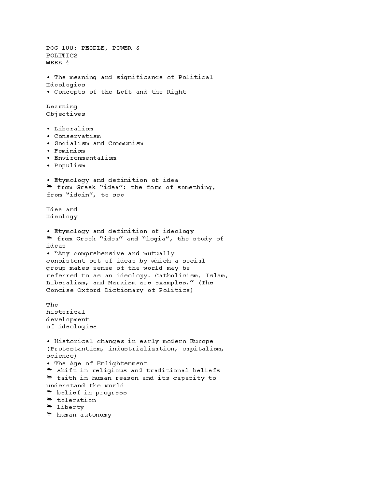 POG 100 WEEK 4 - Week 4 lecture - POG 100: PEOPLE, POWER & POLITICS ...