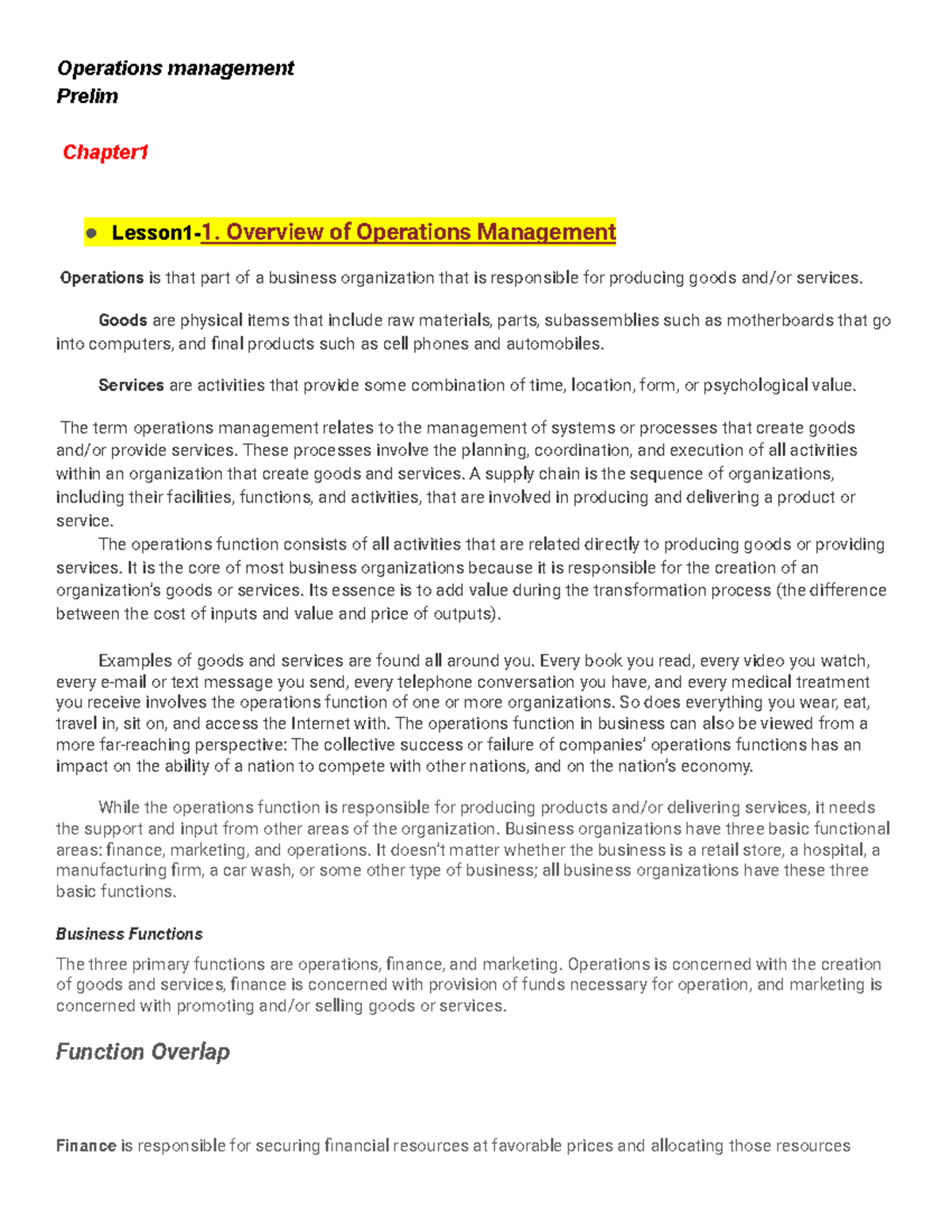 Operations management - Operations management Prelim Chapter Lesson1-1 ...