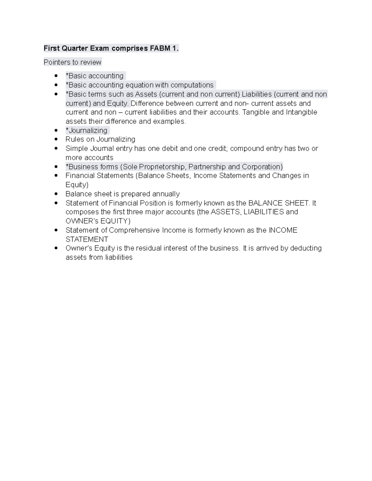 Pointers FABM - This is the notes of Grade 12 1st quarter - First ...