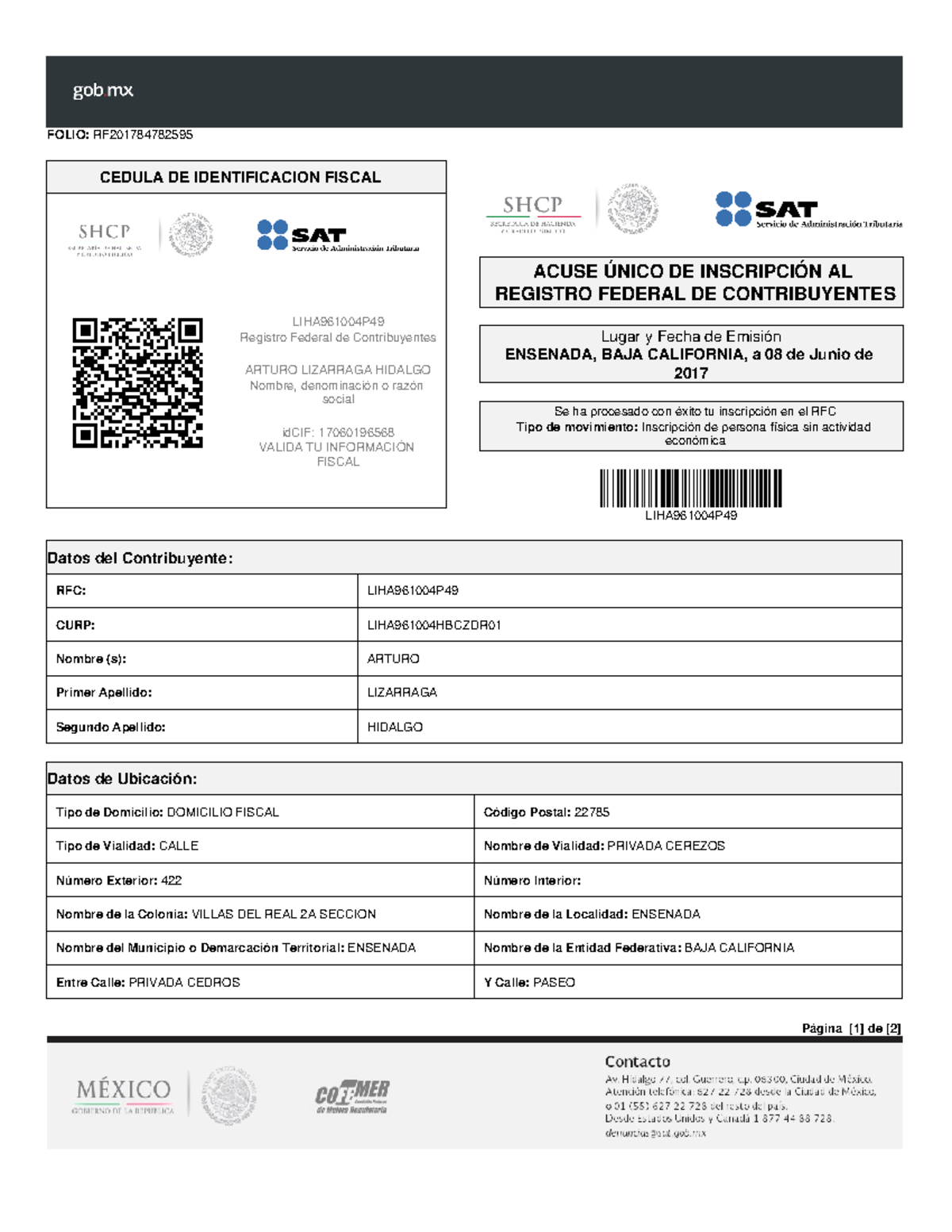 532487692-RFC - Español - FOLIO: RF Página [1] de [2] CEDULA DE ...