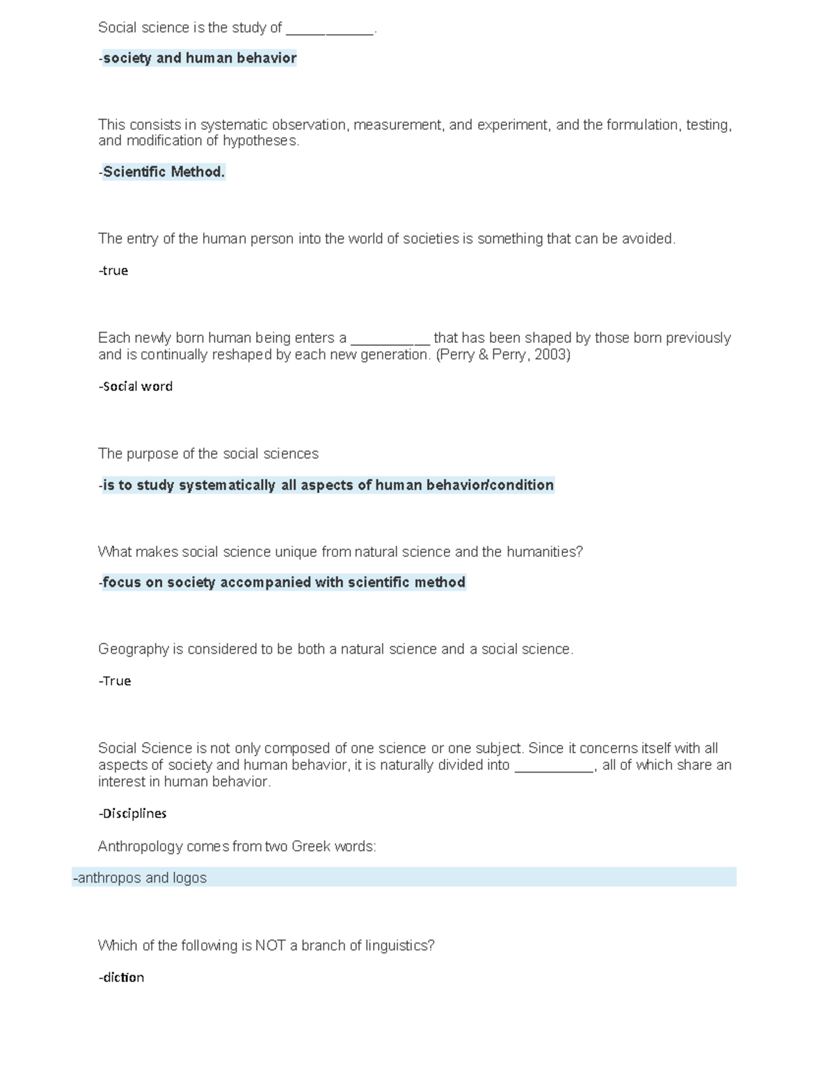 Pdfcoffee - Answer - Social science is the study of ...