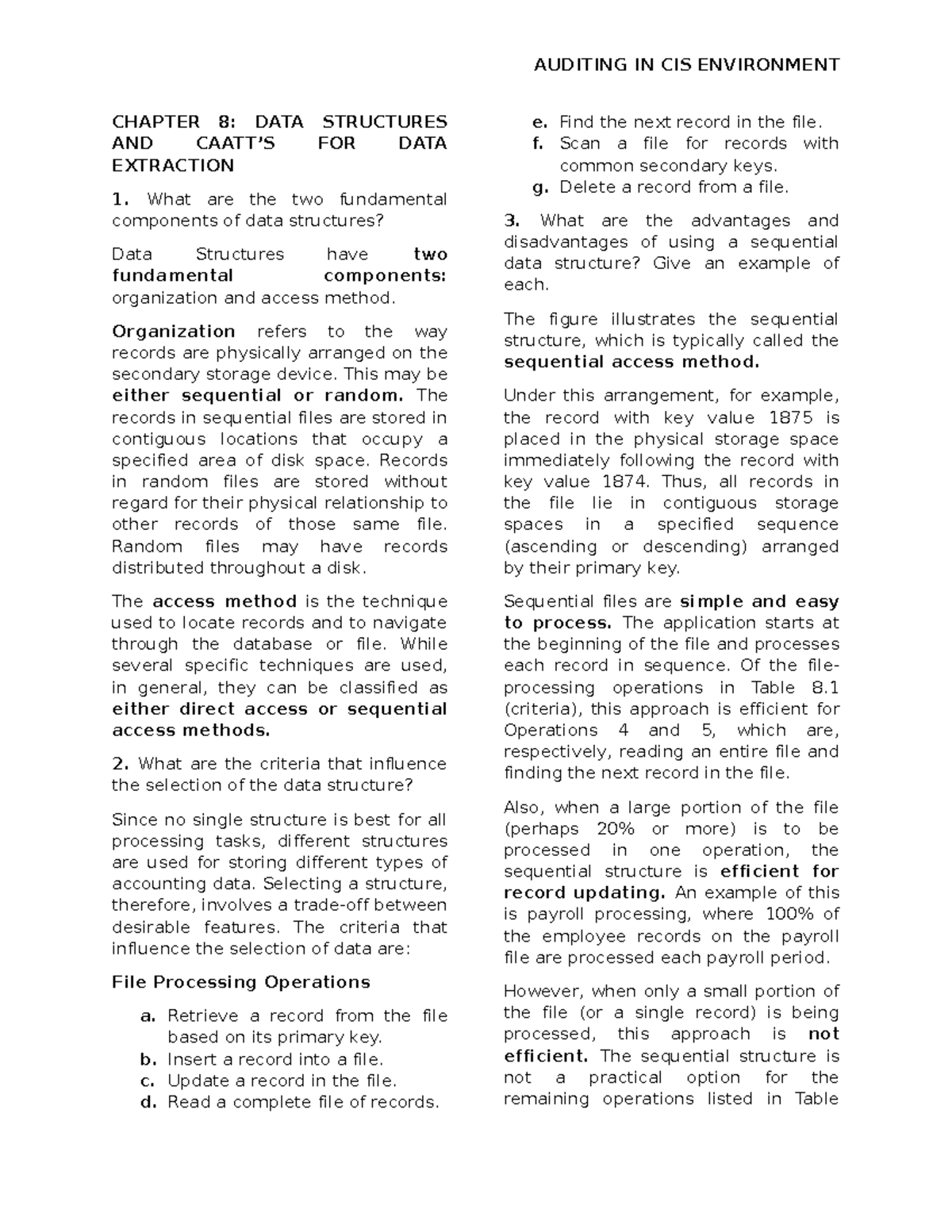DATA Structures AND Caatt'S FOR DATA Extraction - CHAPTER 8: DATA STRUCTURES AND CAATT’S FOR ...
