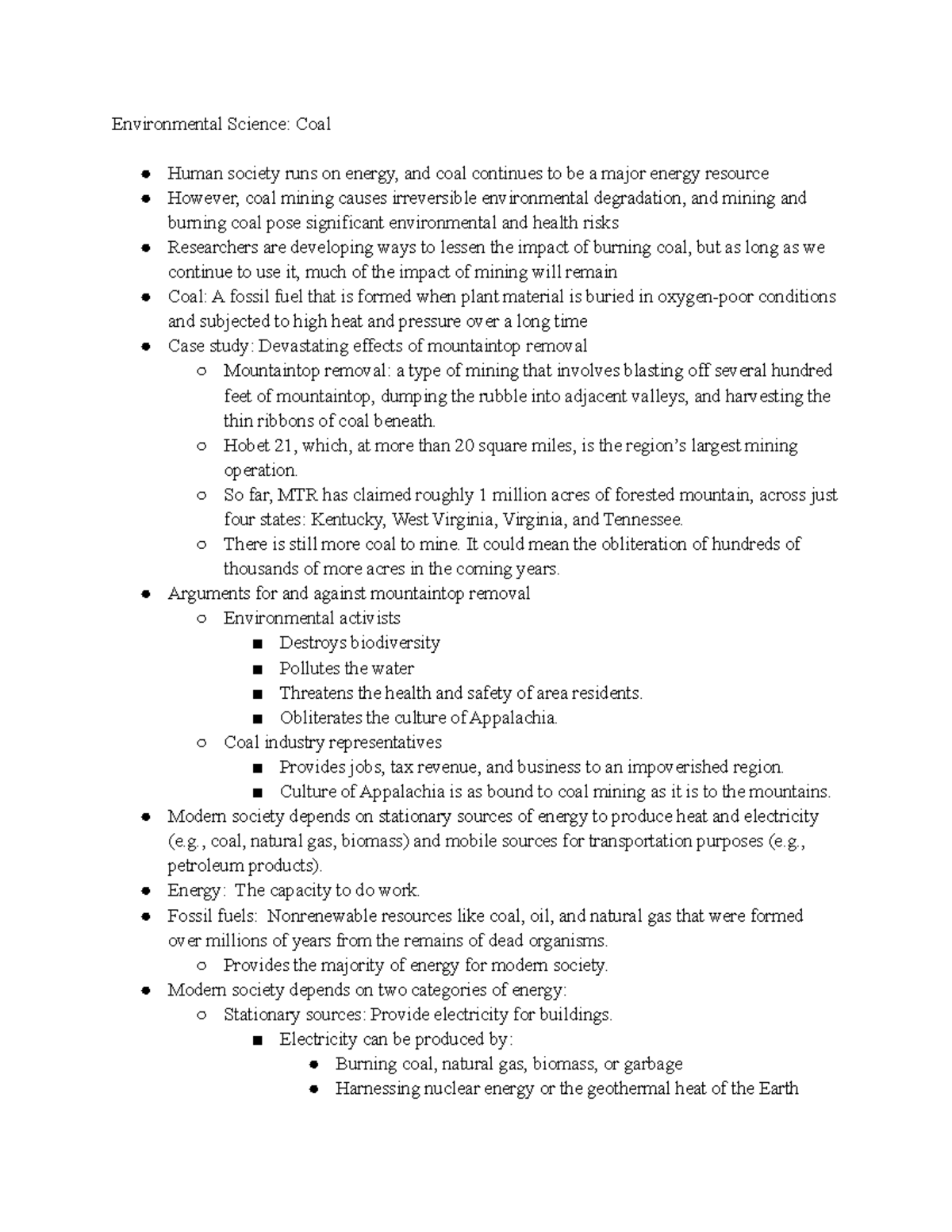 ES coal - coal - Environmental Science: Coal Human society runs on ...