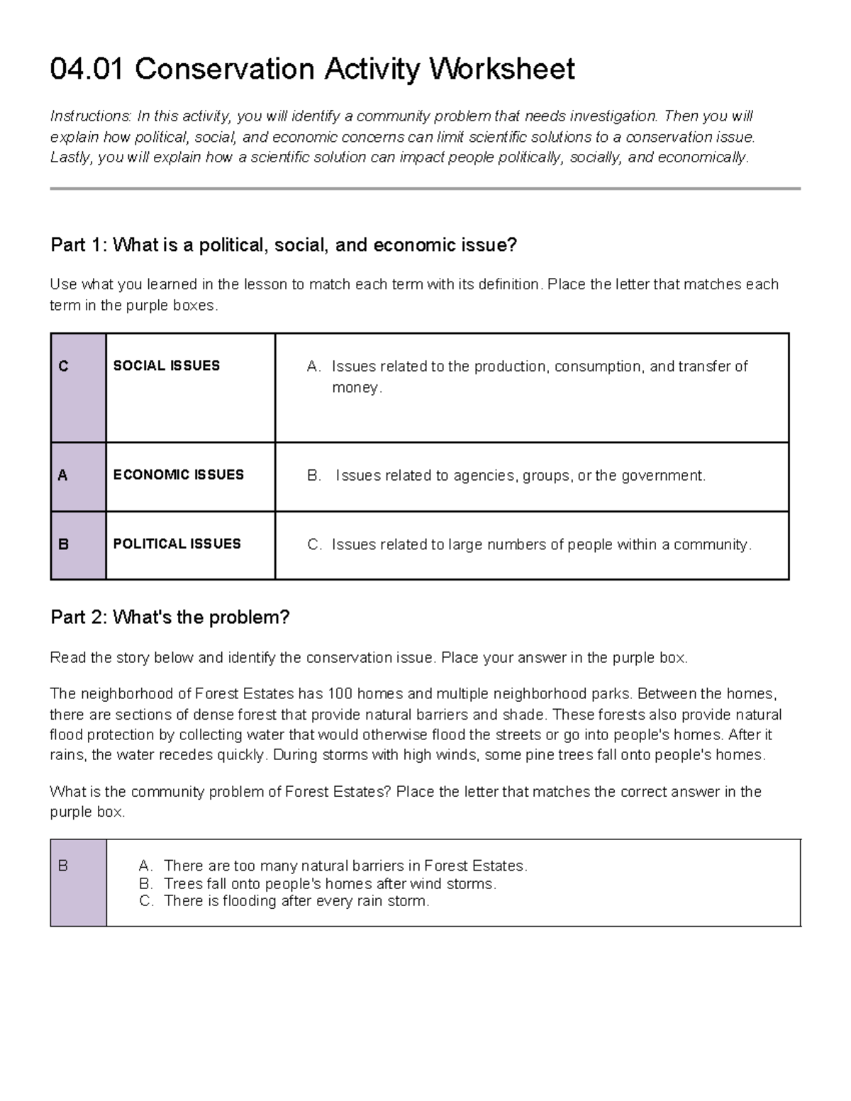 4.01 Science Assignment - 04 Conservation Activity Worksheet ...